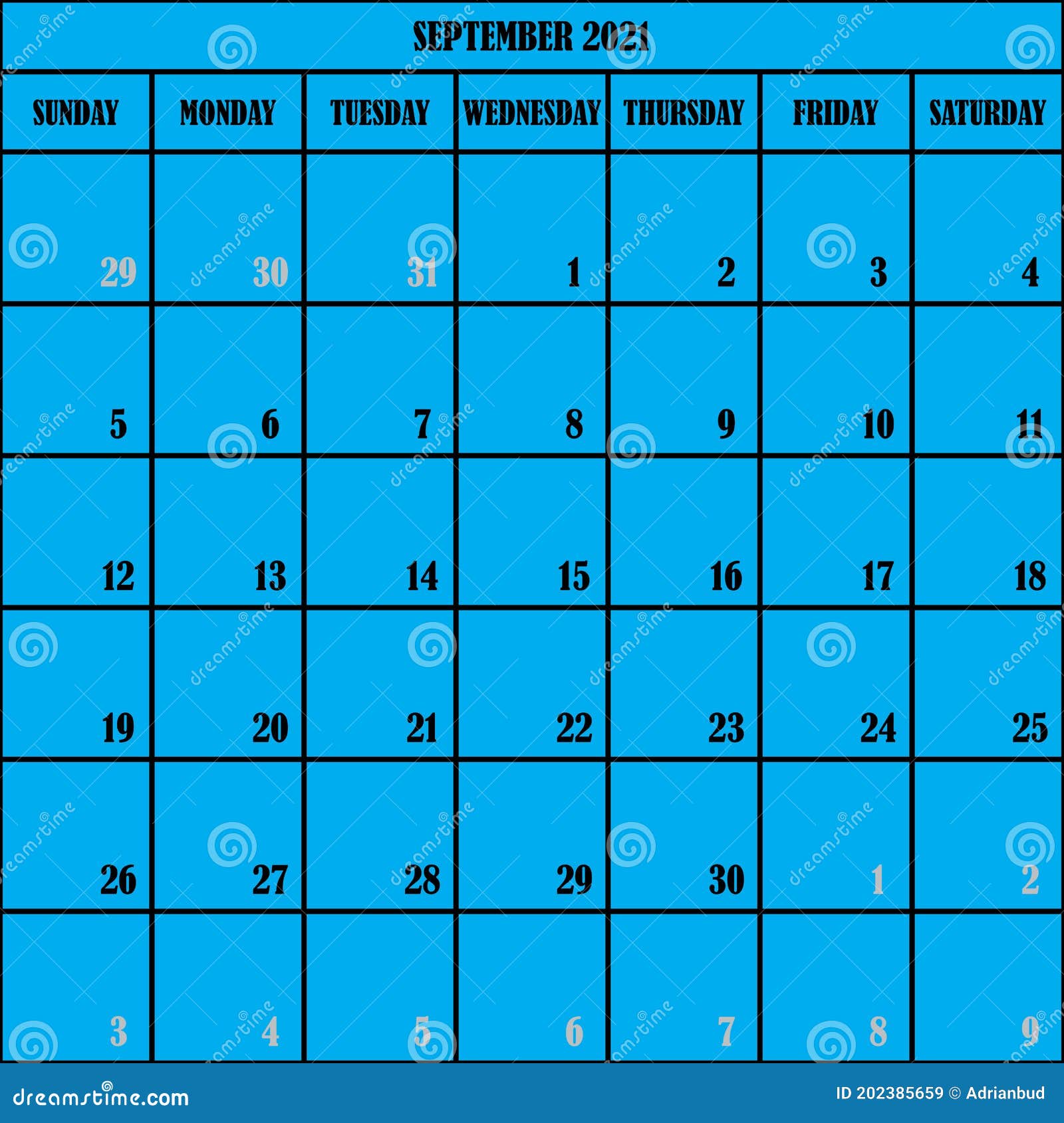 PLANNER SEPTEMBER 2021 on BLUE BACKGROUND Stock Vector - Illustration ...