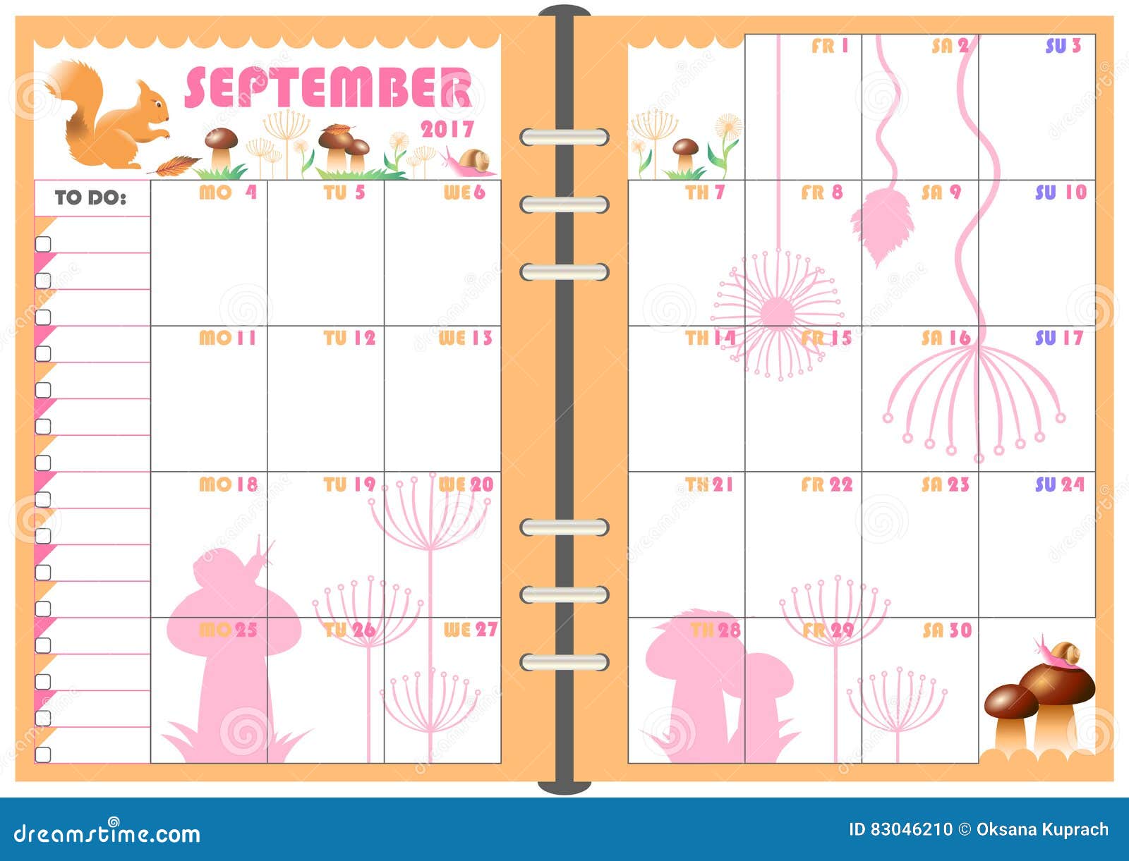 Daily Planner September 2017 Stock Vector - Illustration of paper ...