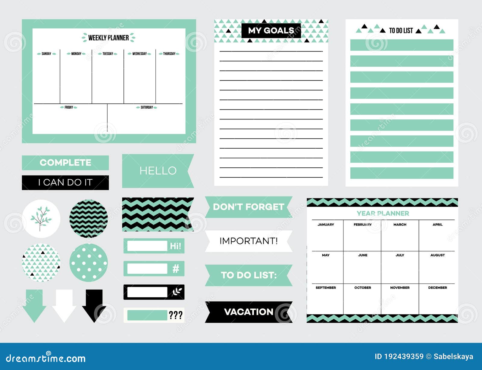 Planner Stickers and Schedule Notes Badges Set, Vector Illustration ...