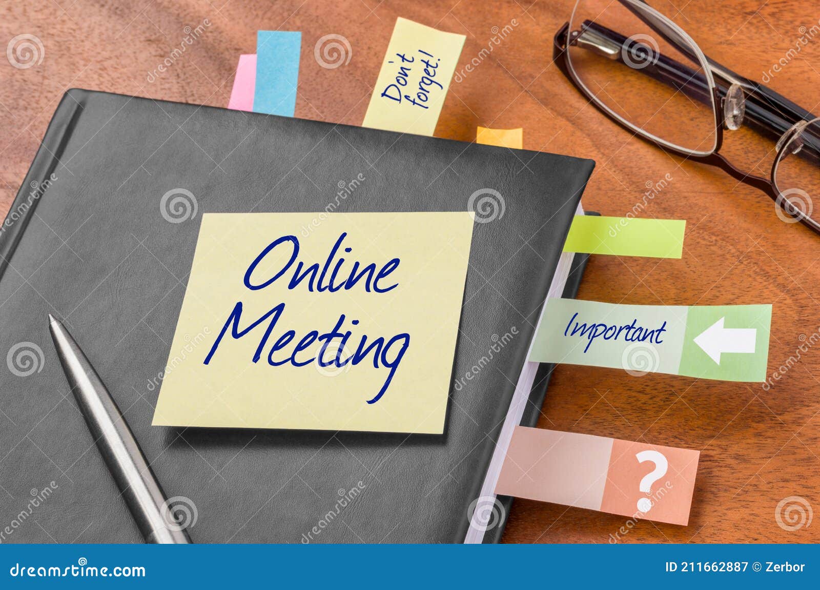 Planner with Sticky Note - Online Meeting Stock Image - Image of ...