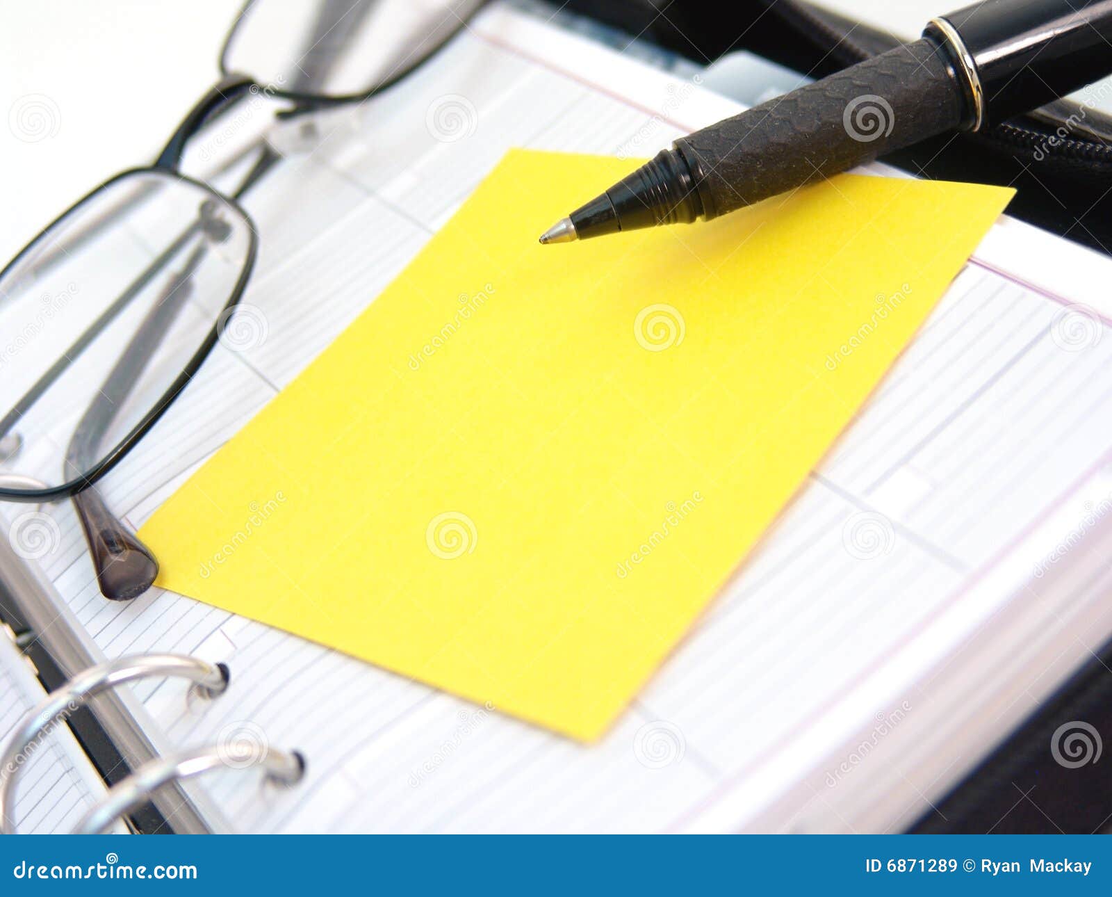 Planner, Sticky Note, Pen and Glasses Stock Image - Image of notepad ...