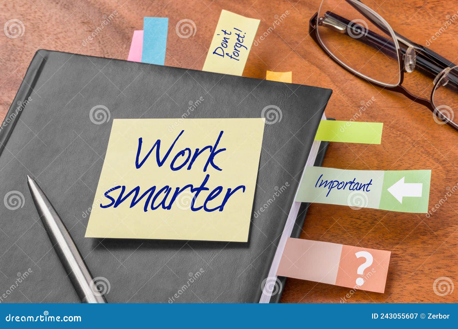Planner with Sticky Note - Work Smarter Stock Image - Image of planner ...