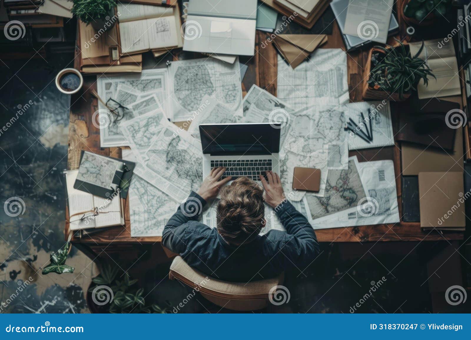 Planner Surrounded by Maps and Documents Stock Illustration ...