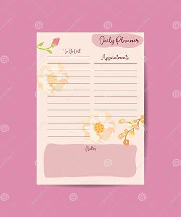Daily Planner Template.Blank Printable Vertical Notebook Page with ...