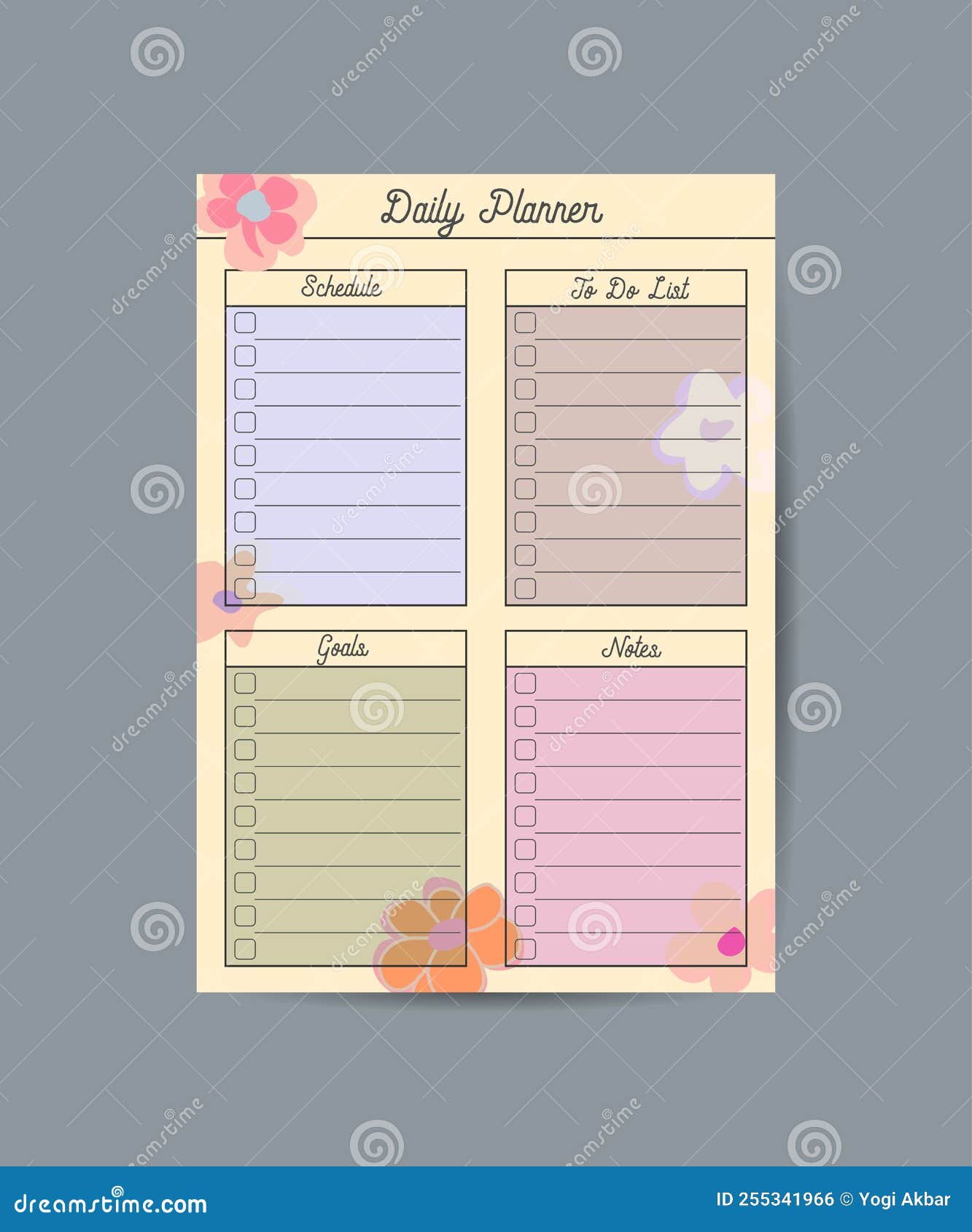 Daily Planner Template. Schedule with Notes and To Do List with Summer ...