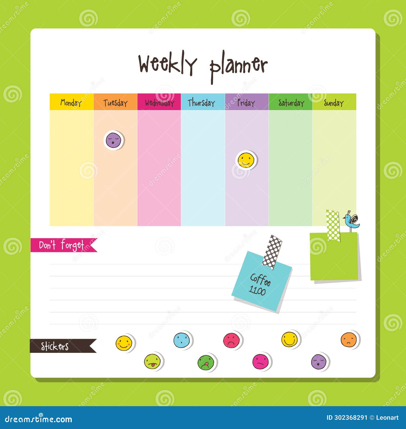 Planner. Weekly Note Paper, Notes Stock Vector - Illustration of ...