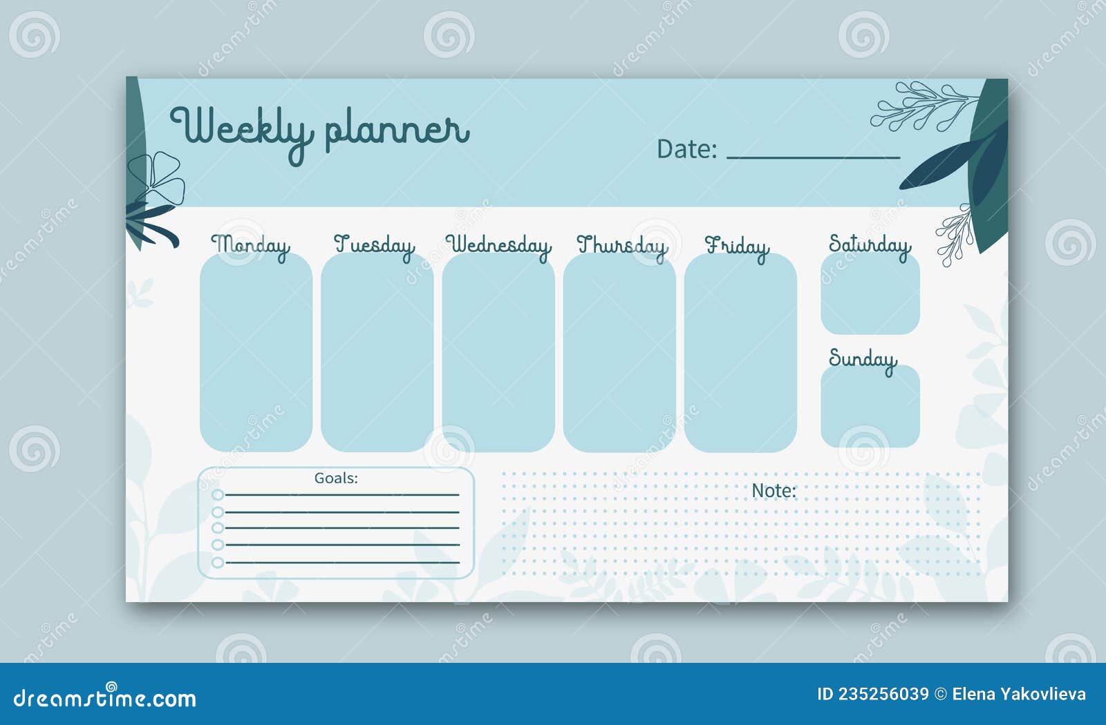 Planner Weekly Template in Blue Stock Vector - Illustration of office ...