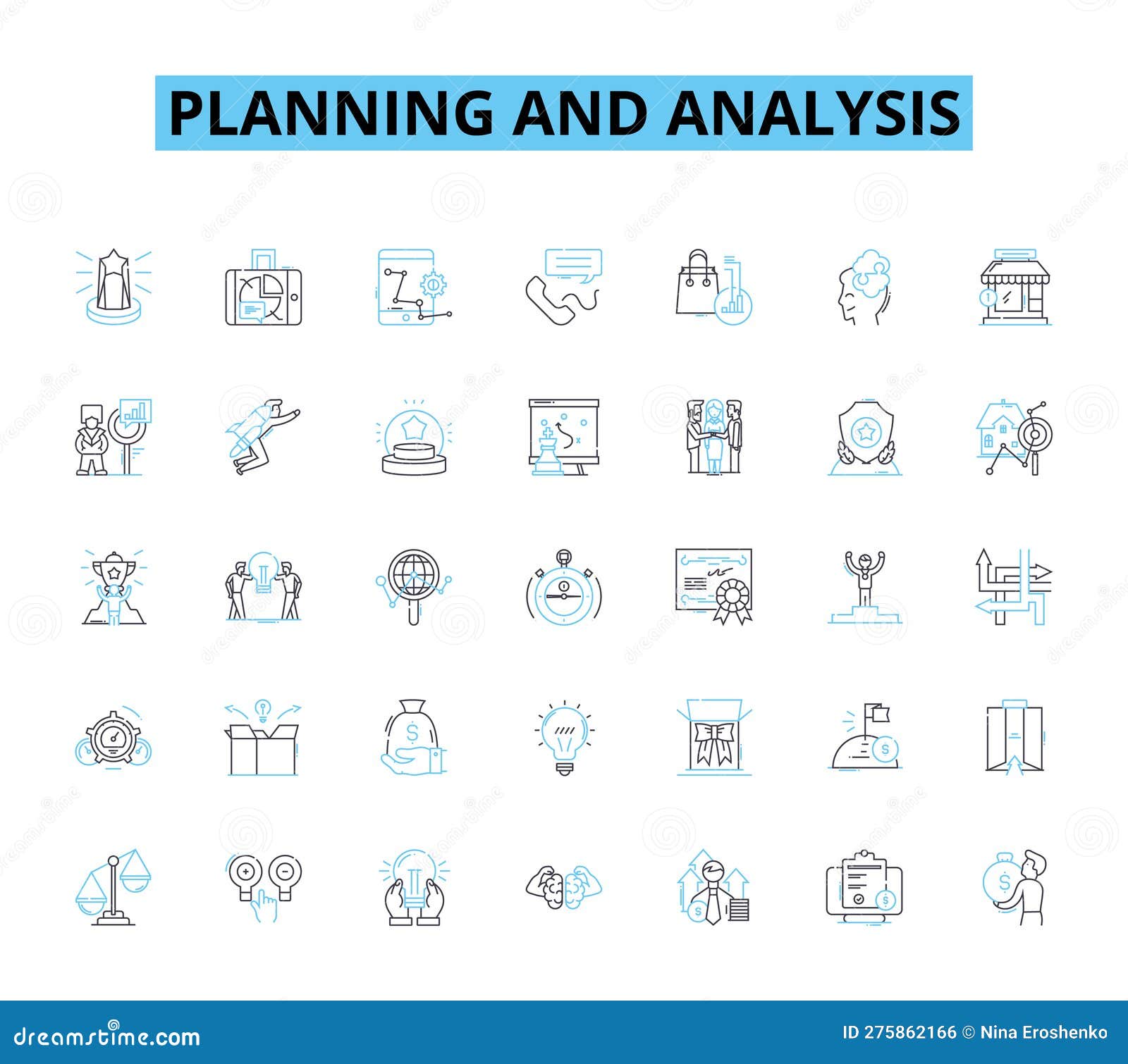 Planning and Analysis Linear Icons Set. Strategy, Forecasting ...