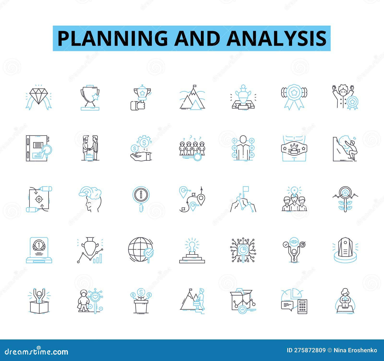 Planning and Analysis Linear Icons Set. Strategy, Forecasting ...
