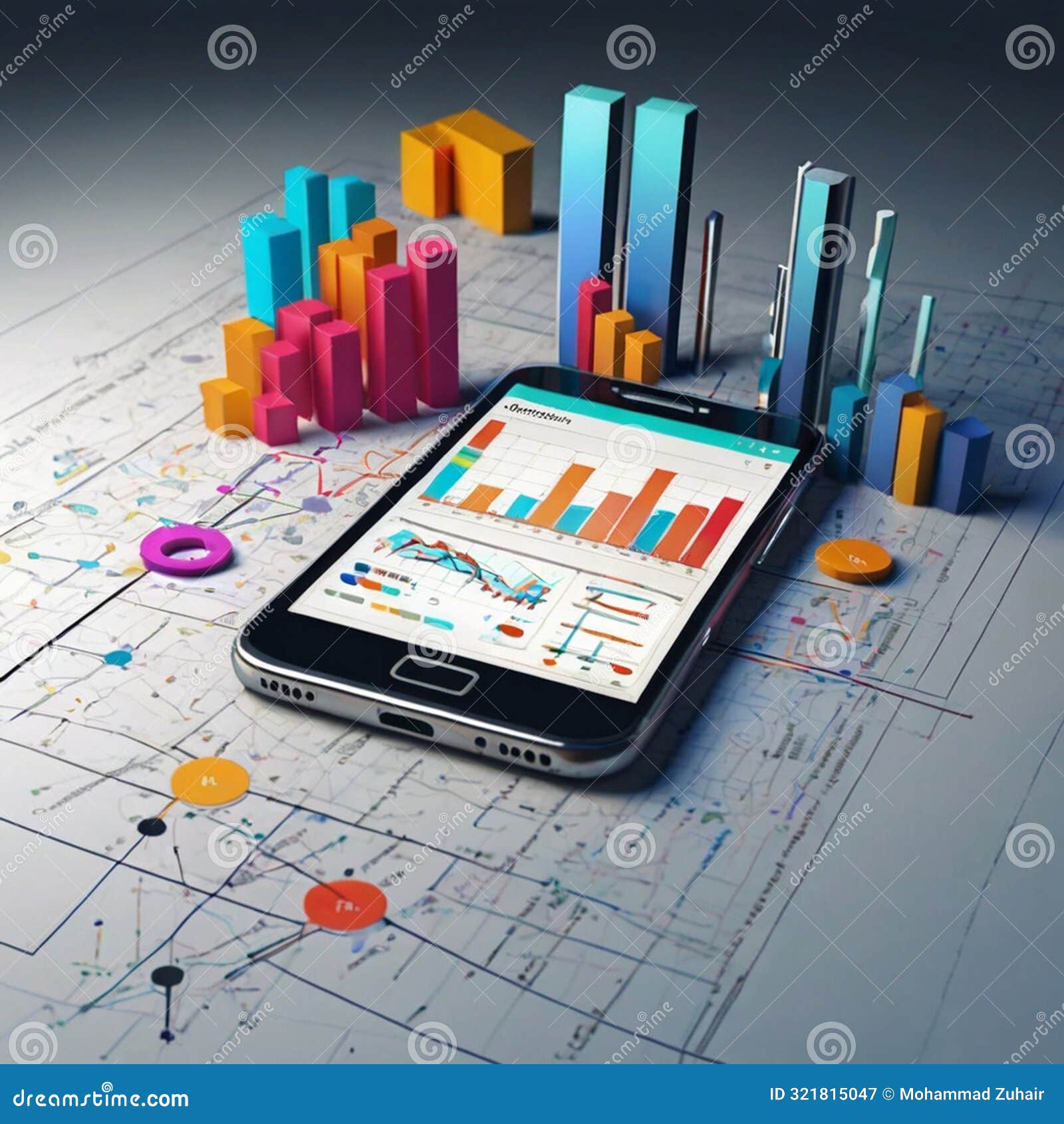 Planning Business Graph and Analytic Data with Smartphone. Stock Image - Image of futuristic ...
