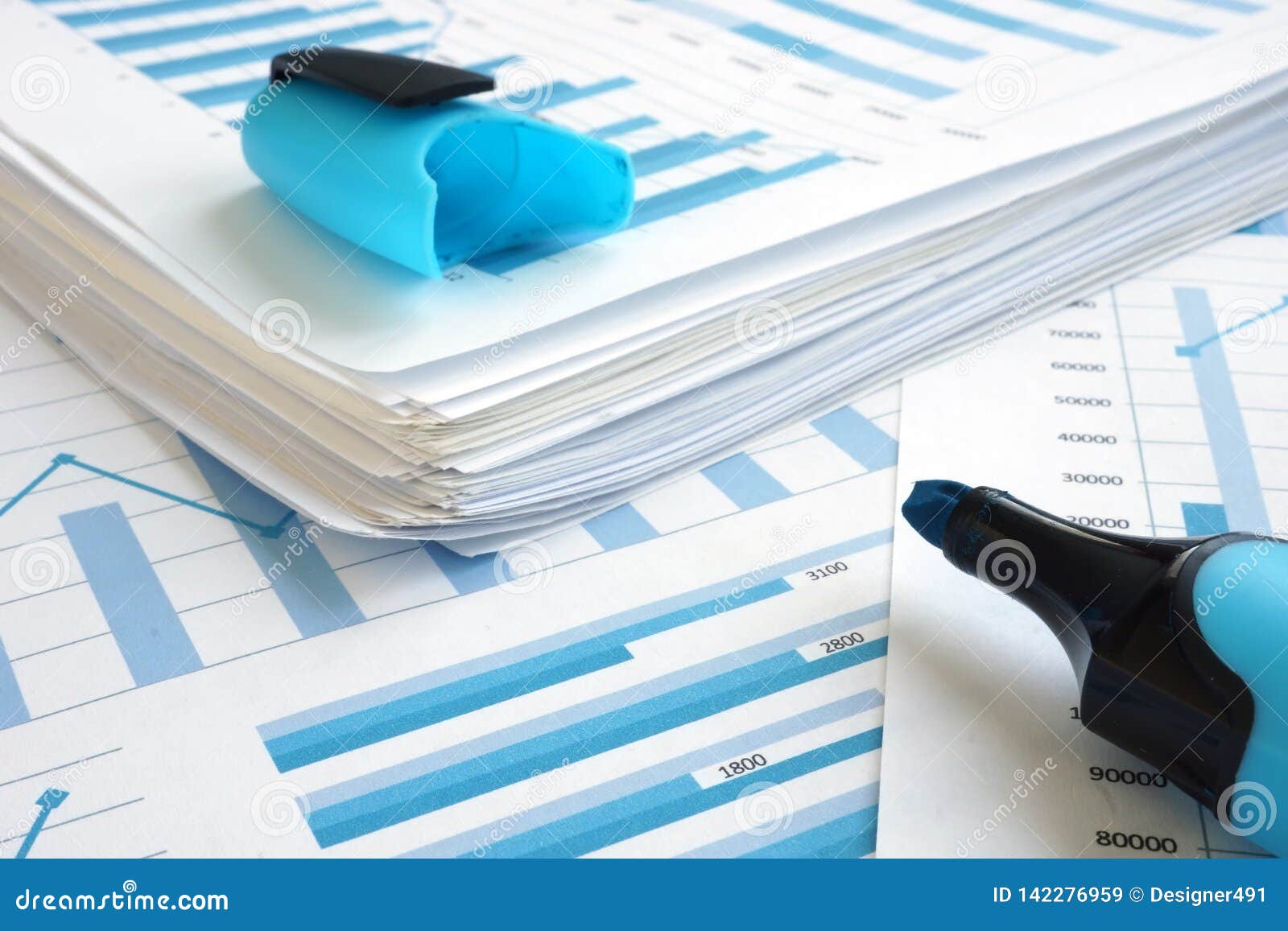 Planning Business Strategy. Stack of Papers with Financial Graphs Stock ...