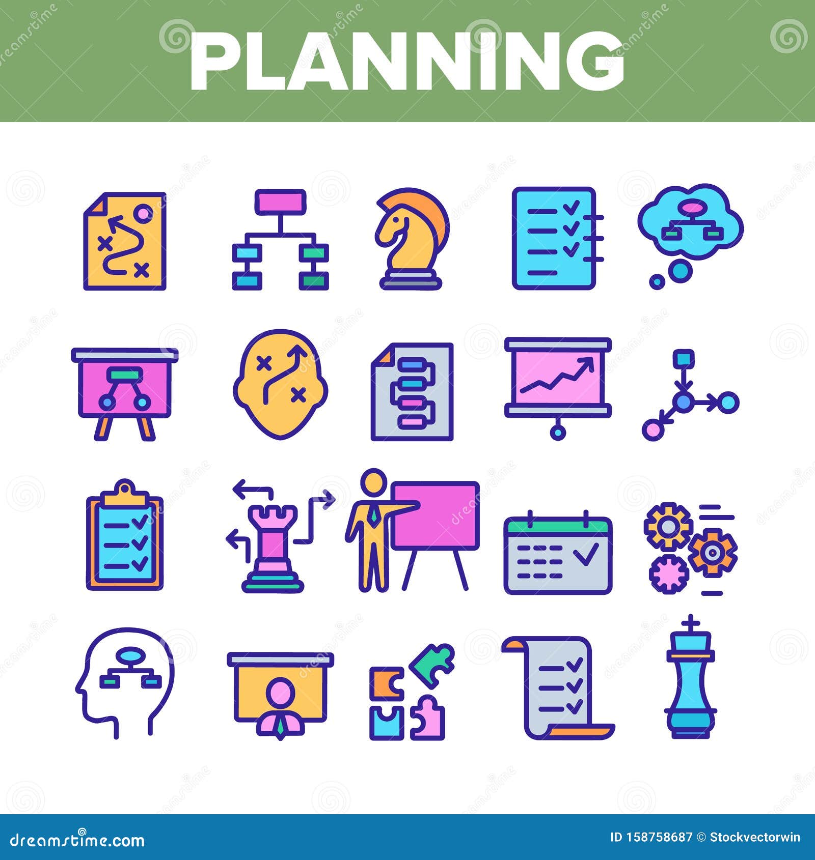 Planning Color Elements Vector Icons Set Stock Vector - Illustration of ...