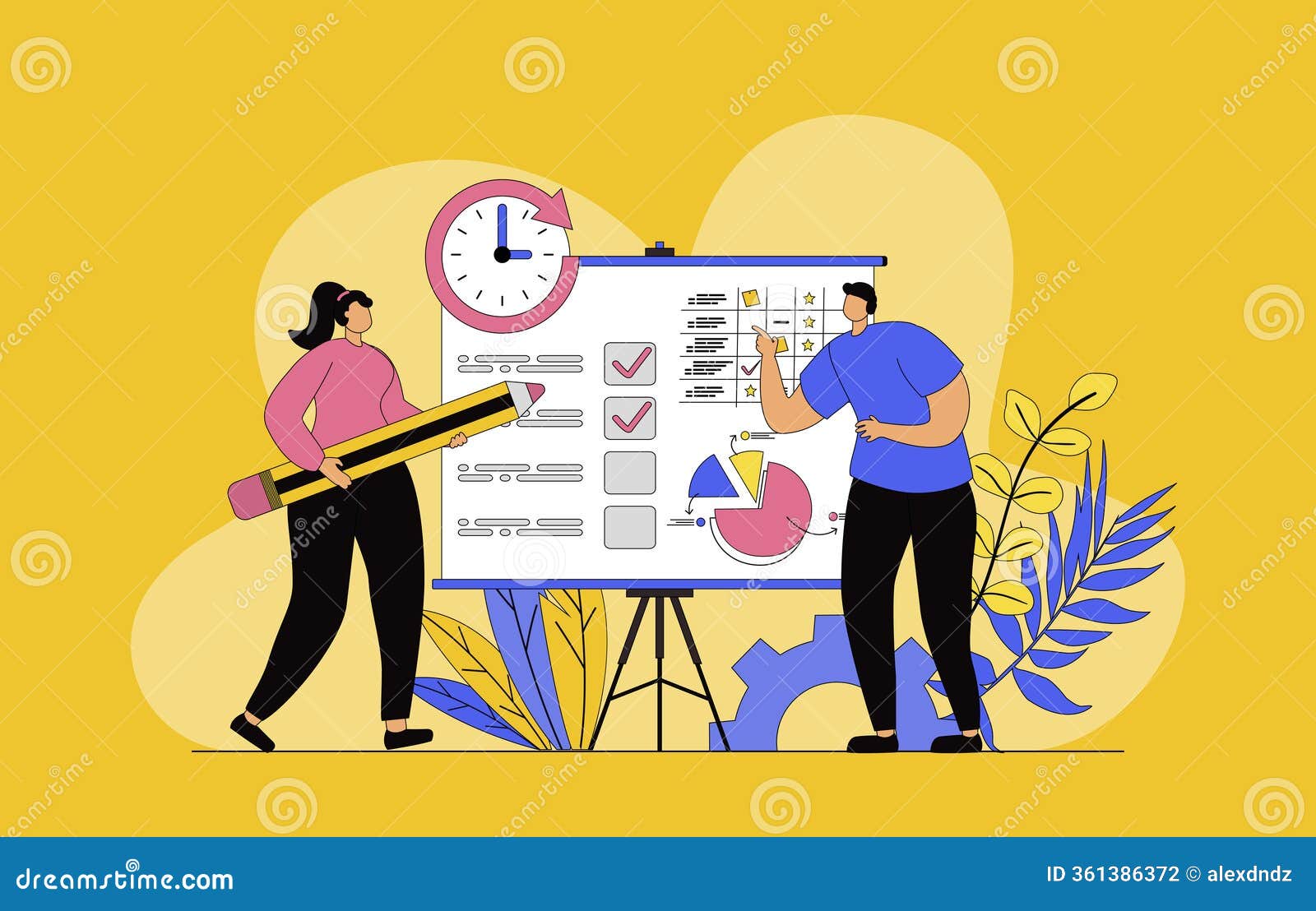 Planning Concept with Modern Flat Design for Web. Woman and Man ...