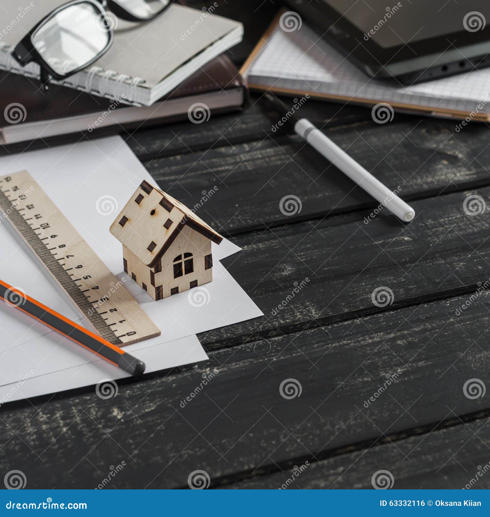 Planning of the Construction of a House. Office Desk with Business ...