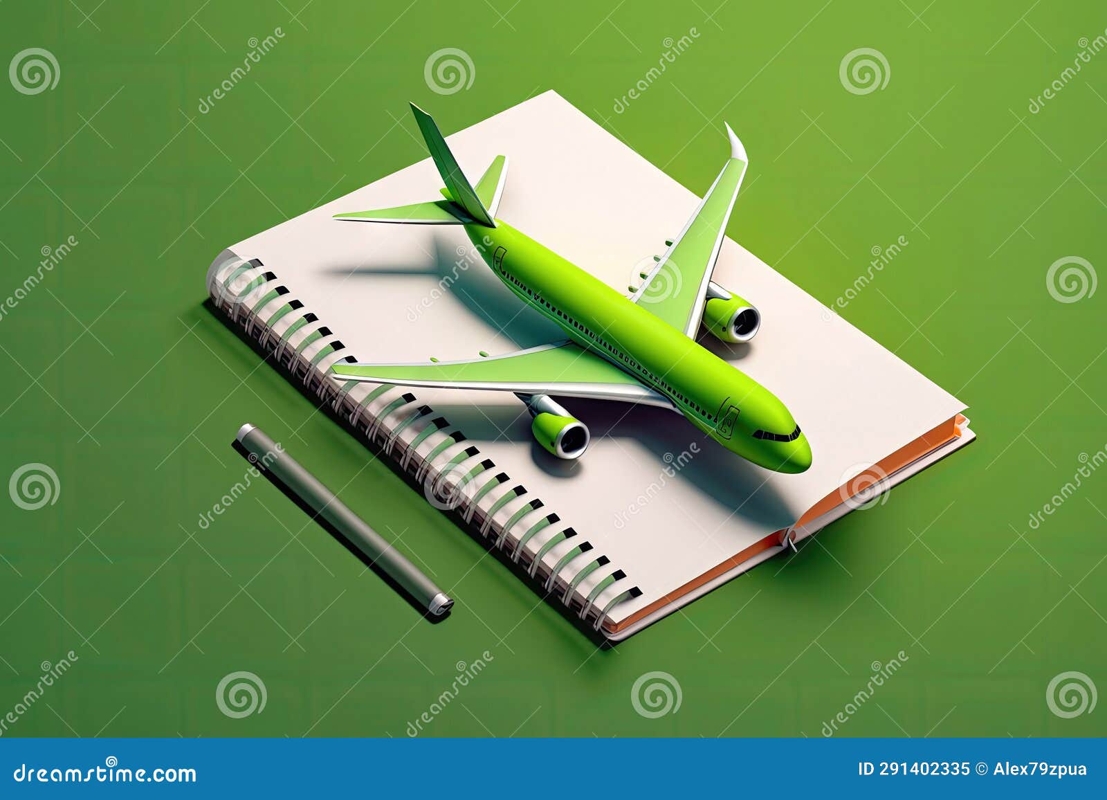 Planning Flights with Airplane Model on Notepad - Generative AI Stock ...