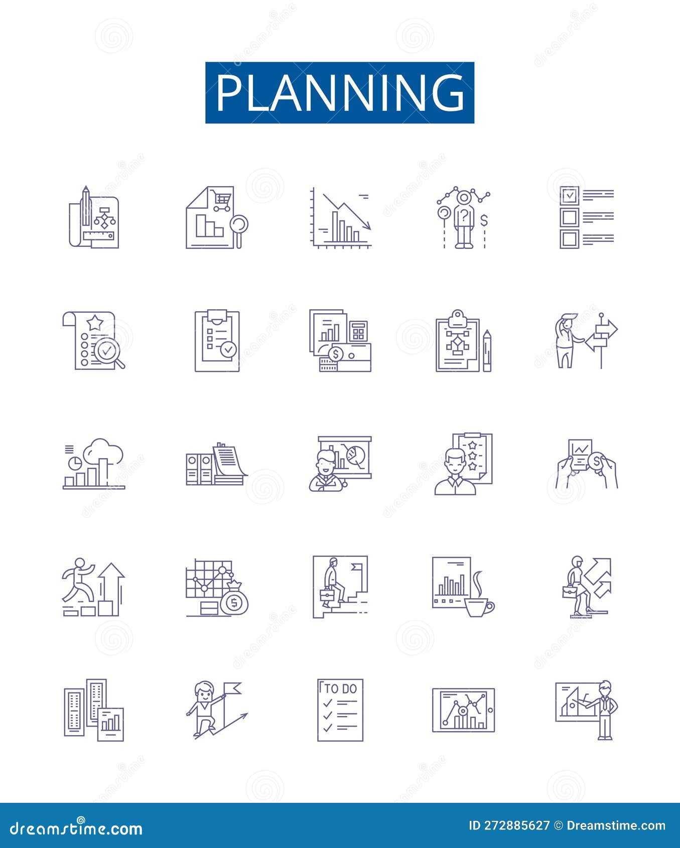 Planning Line Icons Signs Set. Design Collection of Organizing ...