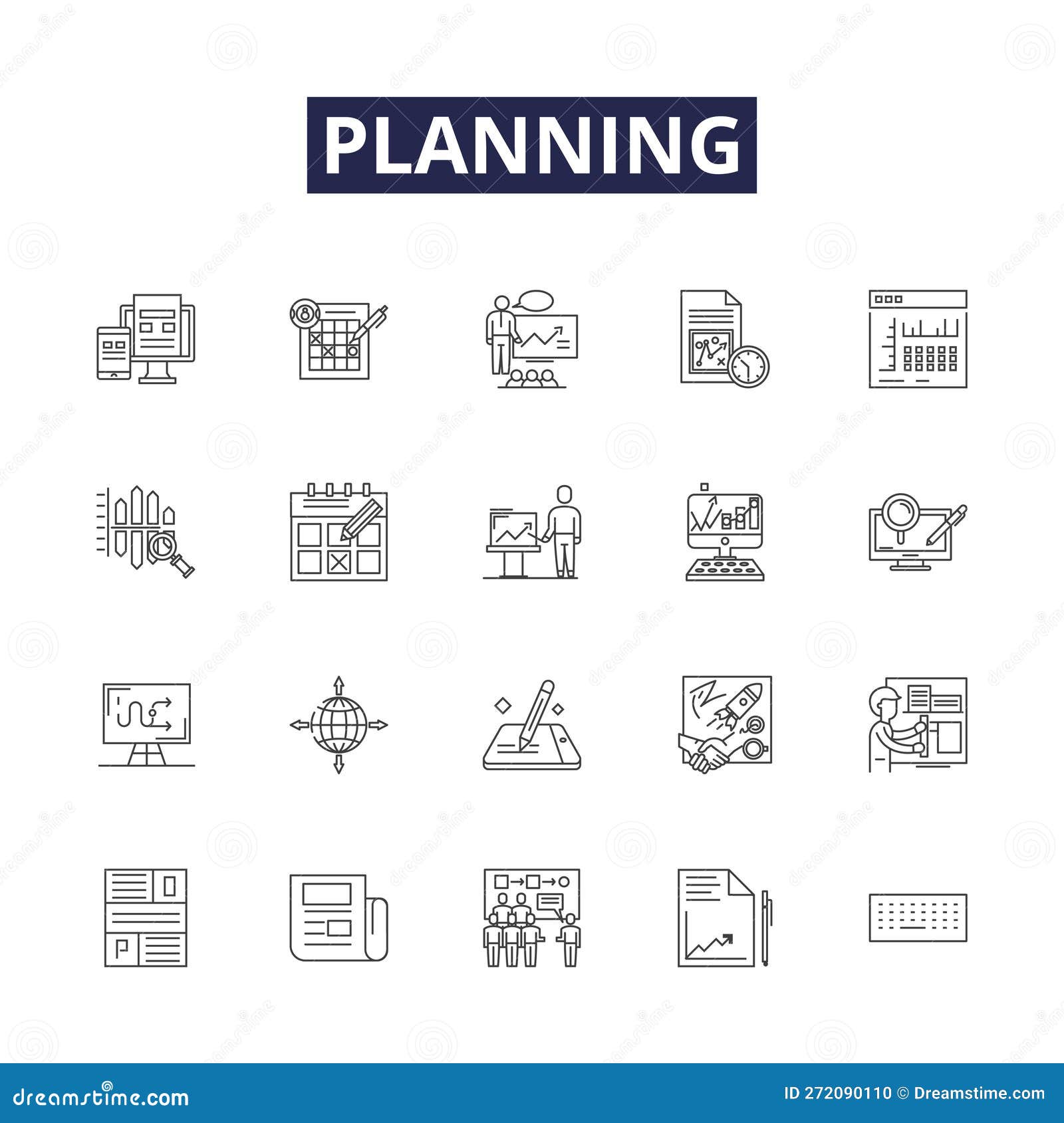 Planning Line Vector Icons And Signs. Charting, Scheduling, Estimating ...