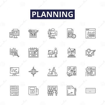 Planning Line Vector Icons and Signs. Charting, Scheduling, Estimating ...