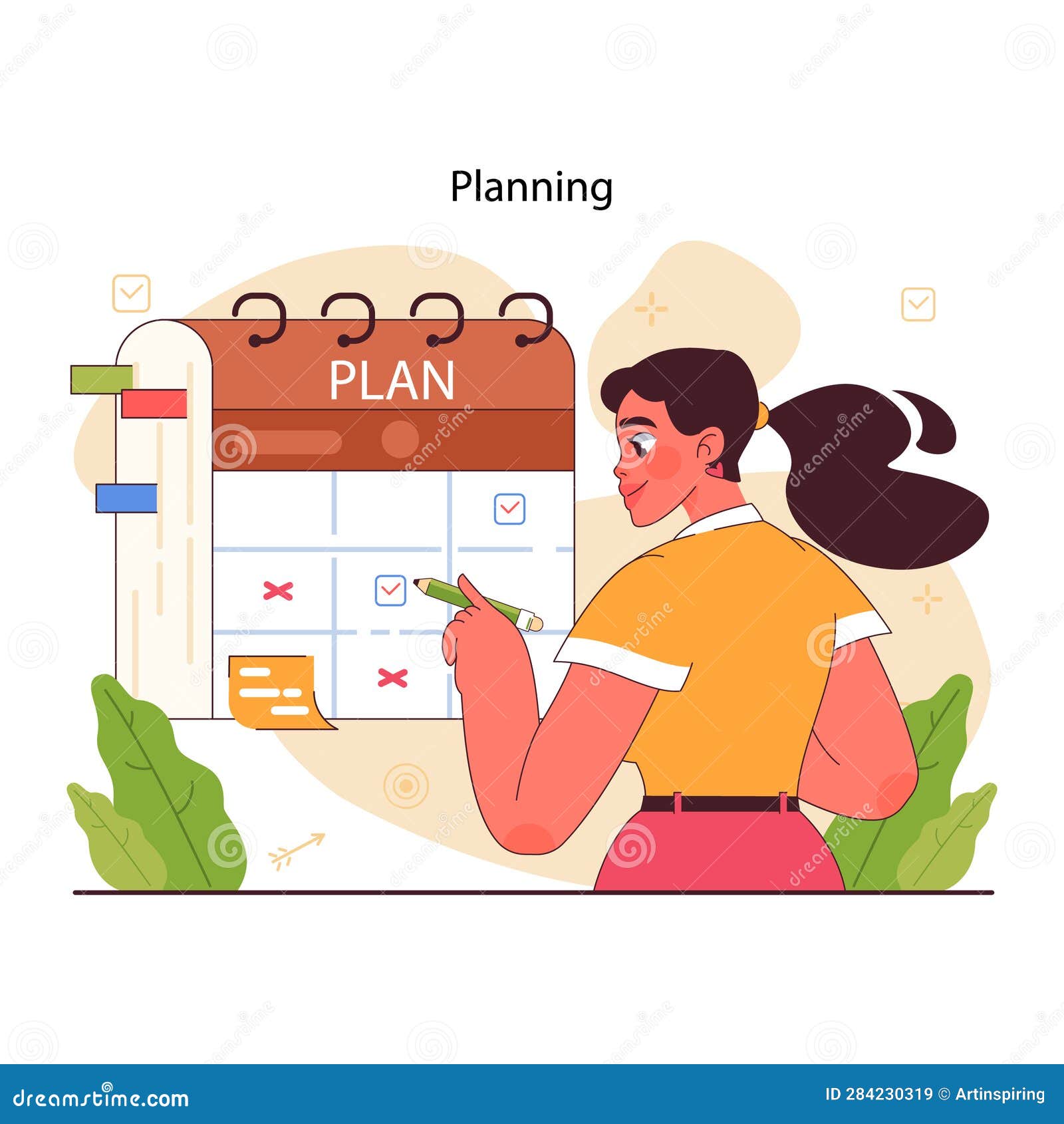 Planning and Organization of Tasks on Board. Character Planning Stock ...