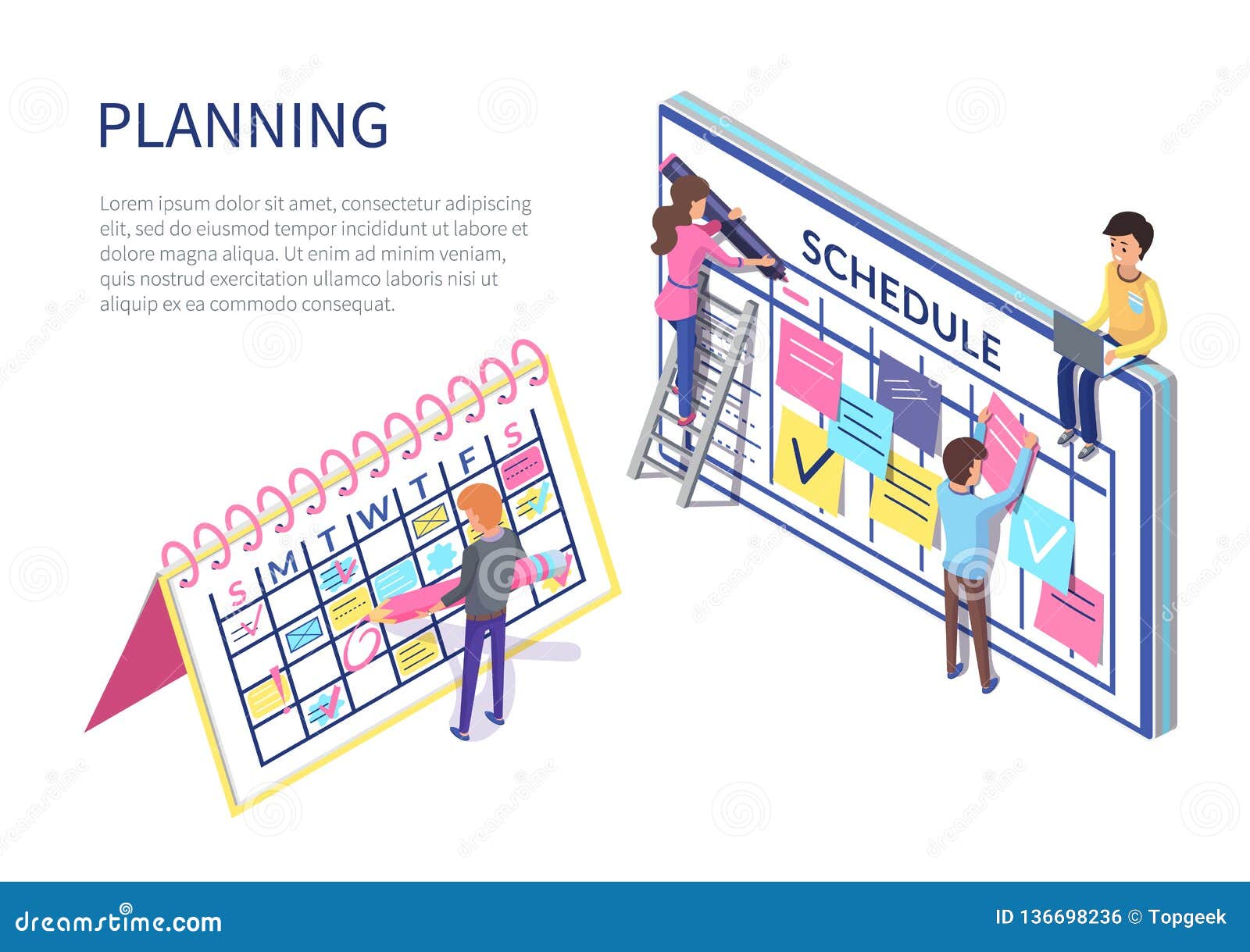 Planning People, Man with Laptop, Worker with Pen Stock Vector ...