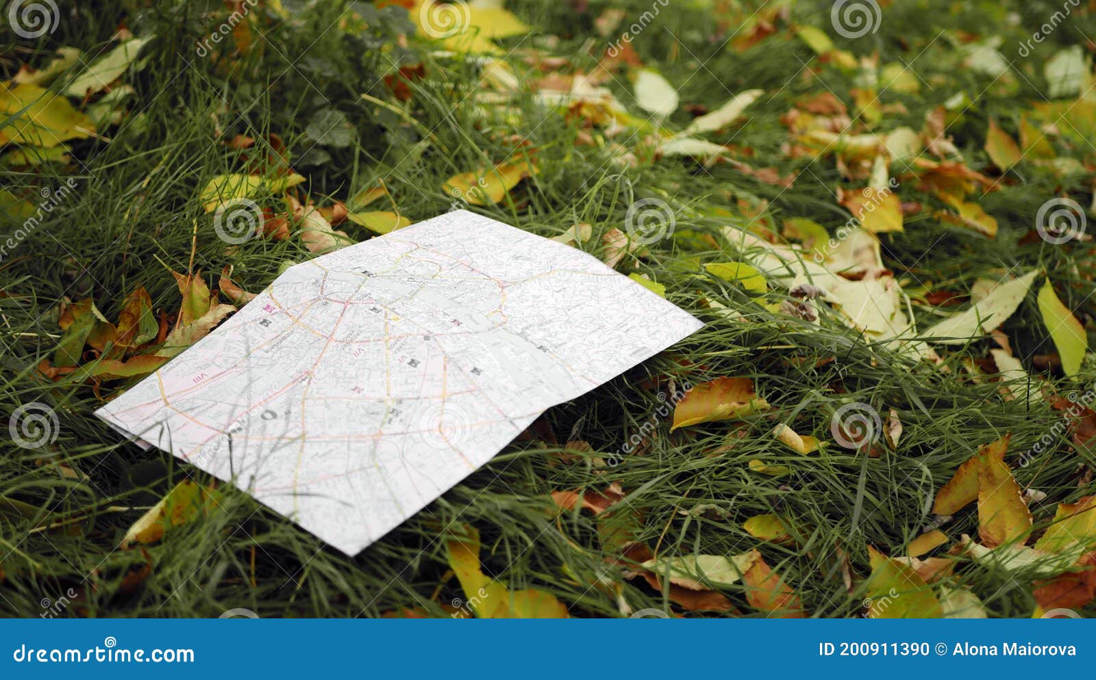 Paper Map Lay on the Ground in the Forest. Stock Photo - Image of ...