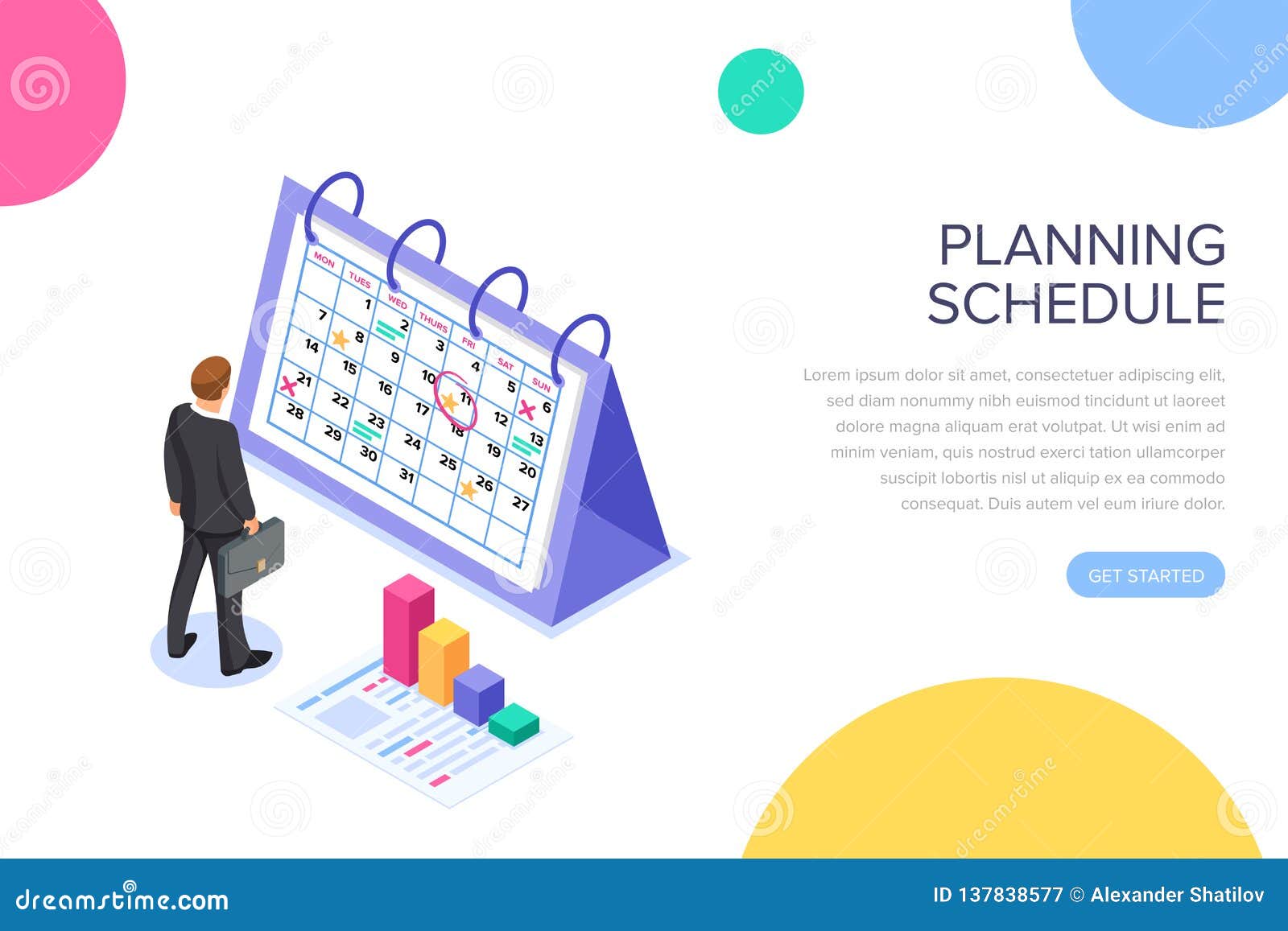 Planning Schedule Concept Banner with Characters. Flat Isometric Vector ...