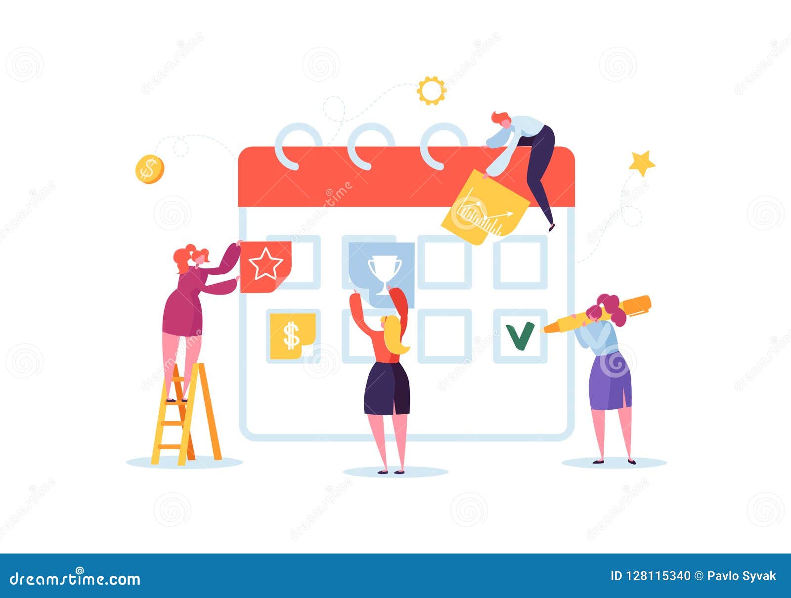 Planning Schedule Concept with Business Characters Working with Planner ...