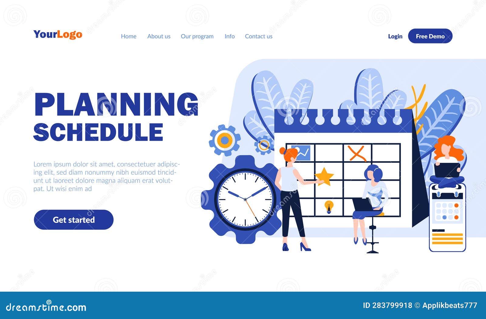 Planning Schedule Flat Landing Page Template with Header. Work Time Use ...