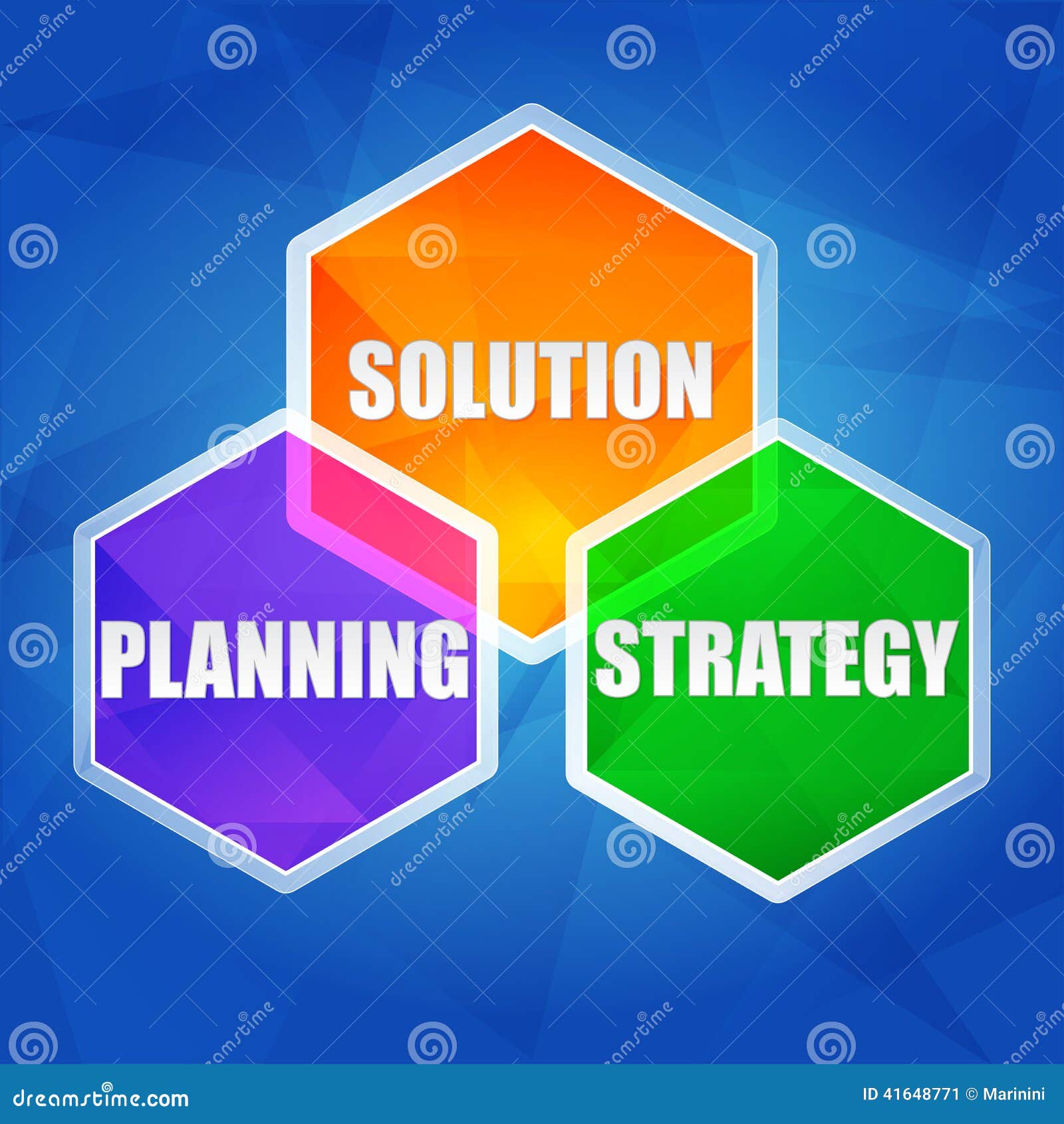Planning, Solution, Strategy in Hexagons, Flat Design Stock ...