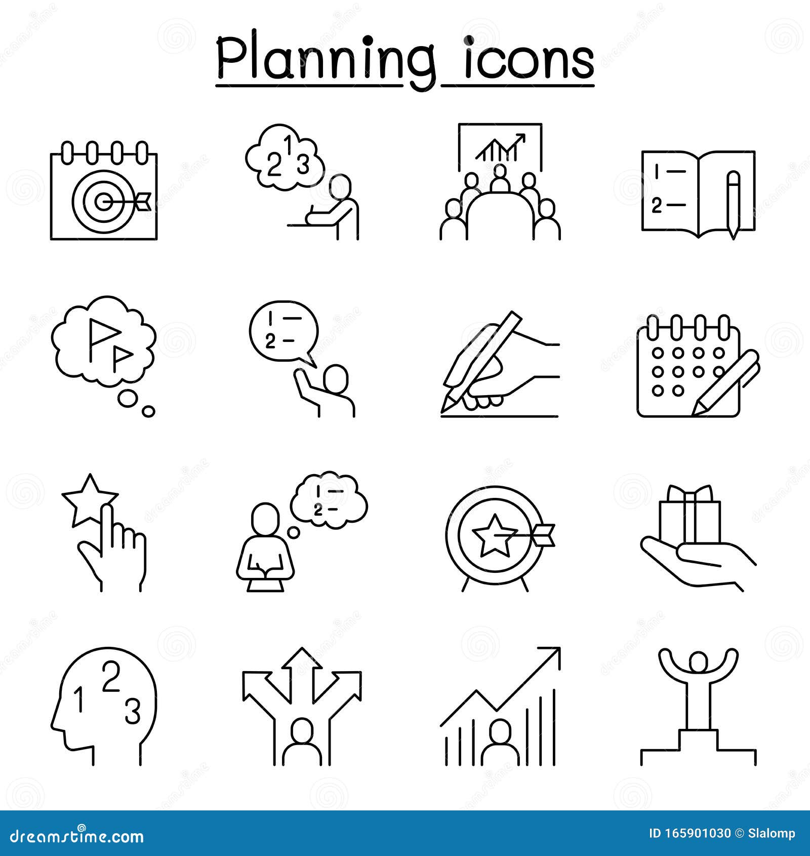 Planning, Strategy, Schedule Icon Set in Thin Line Style Stock Vector ...
