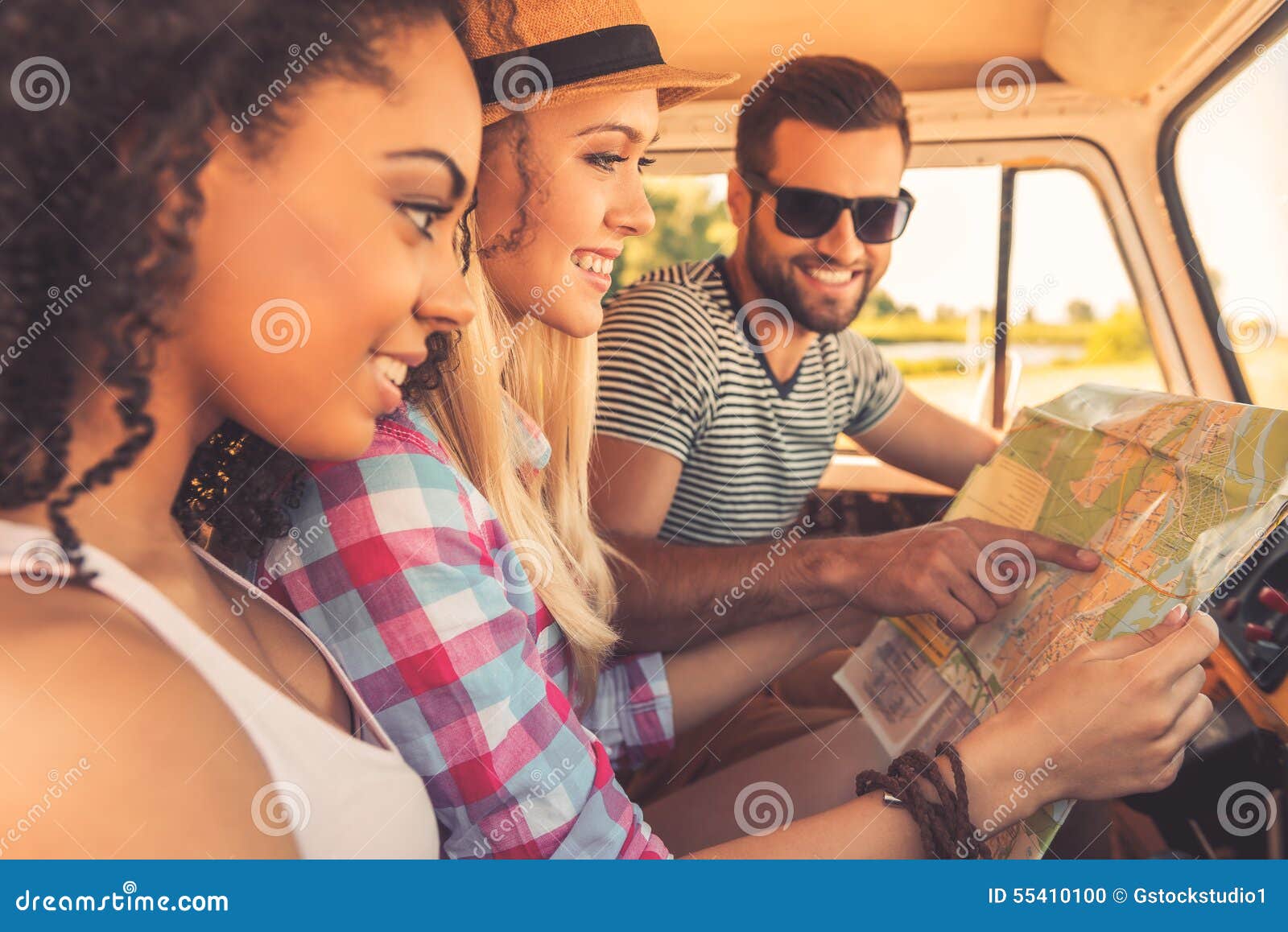 Planning their road trip. stock photo. Image of cheerful - 55410100