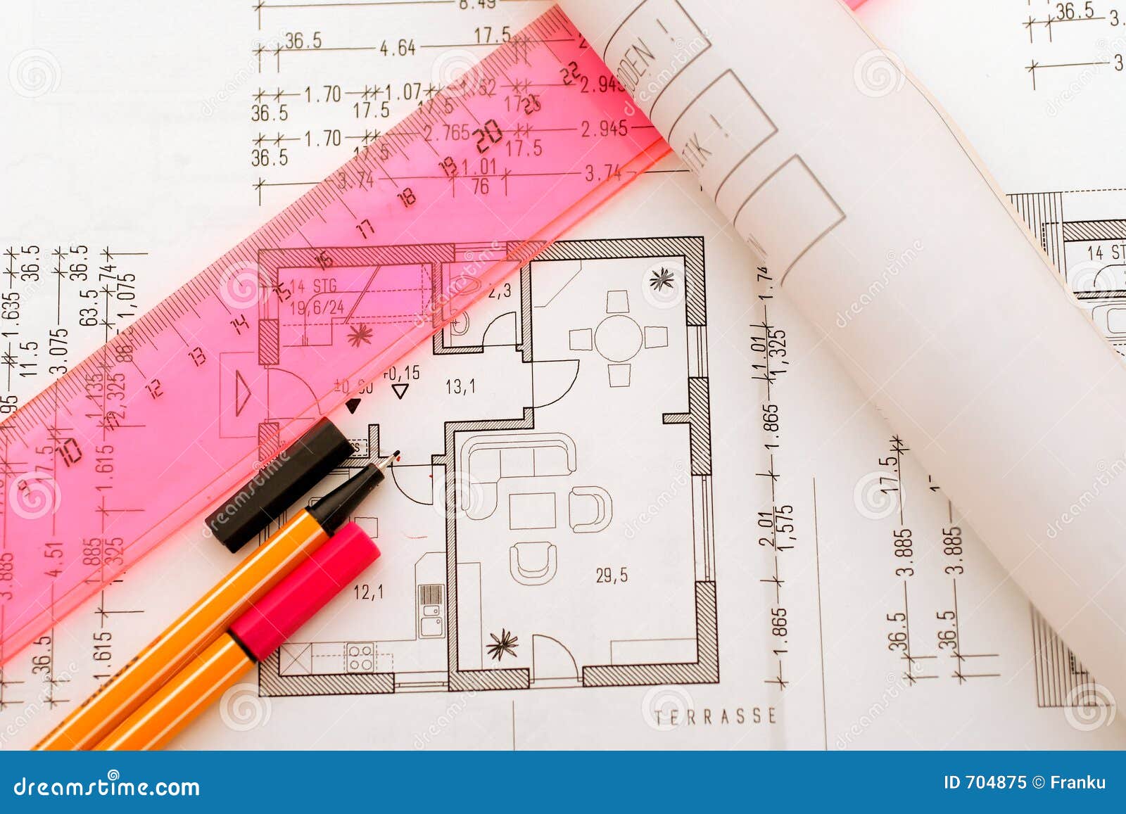 Planning Tools on Floorplan Stock Image - Image of draw, rebuild: 704875