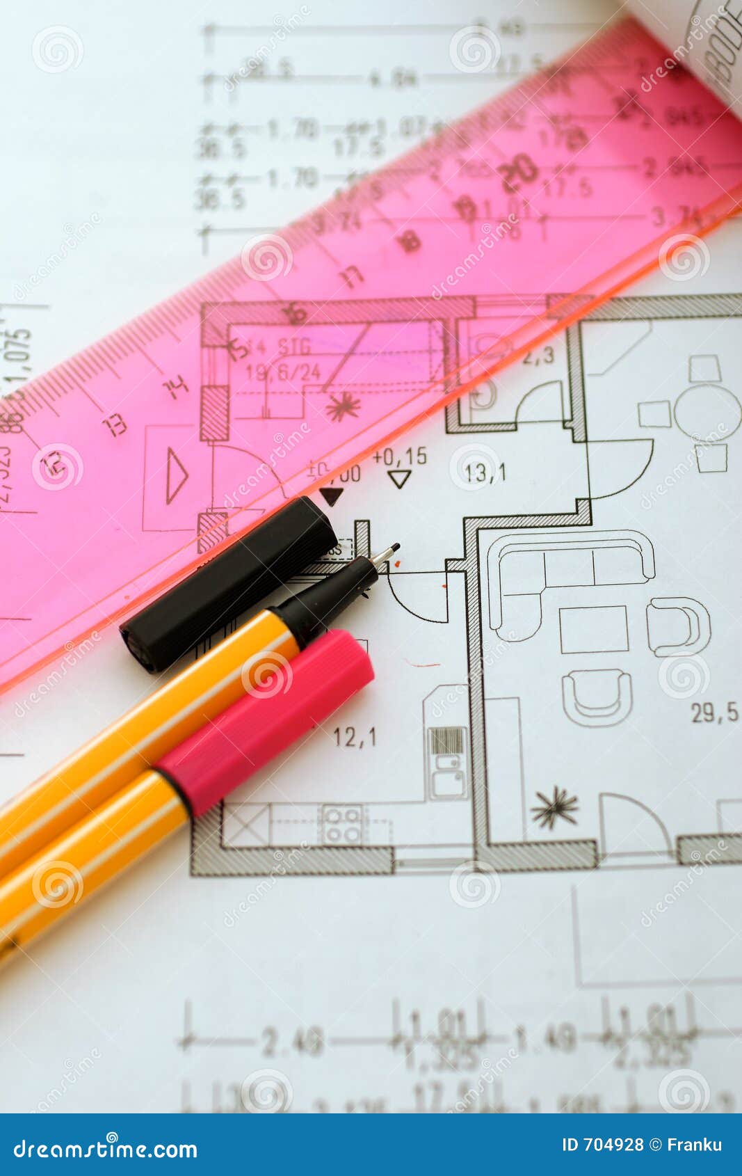 Planning Tools on Floorplan Stock Photo - Image of ruler, architect: 704928
