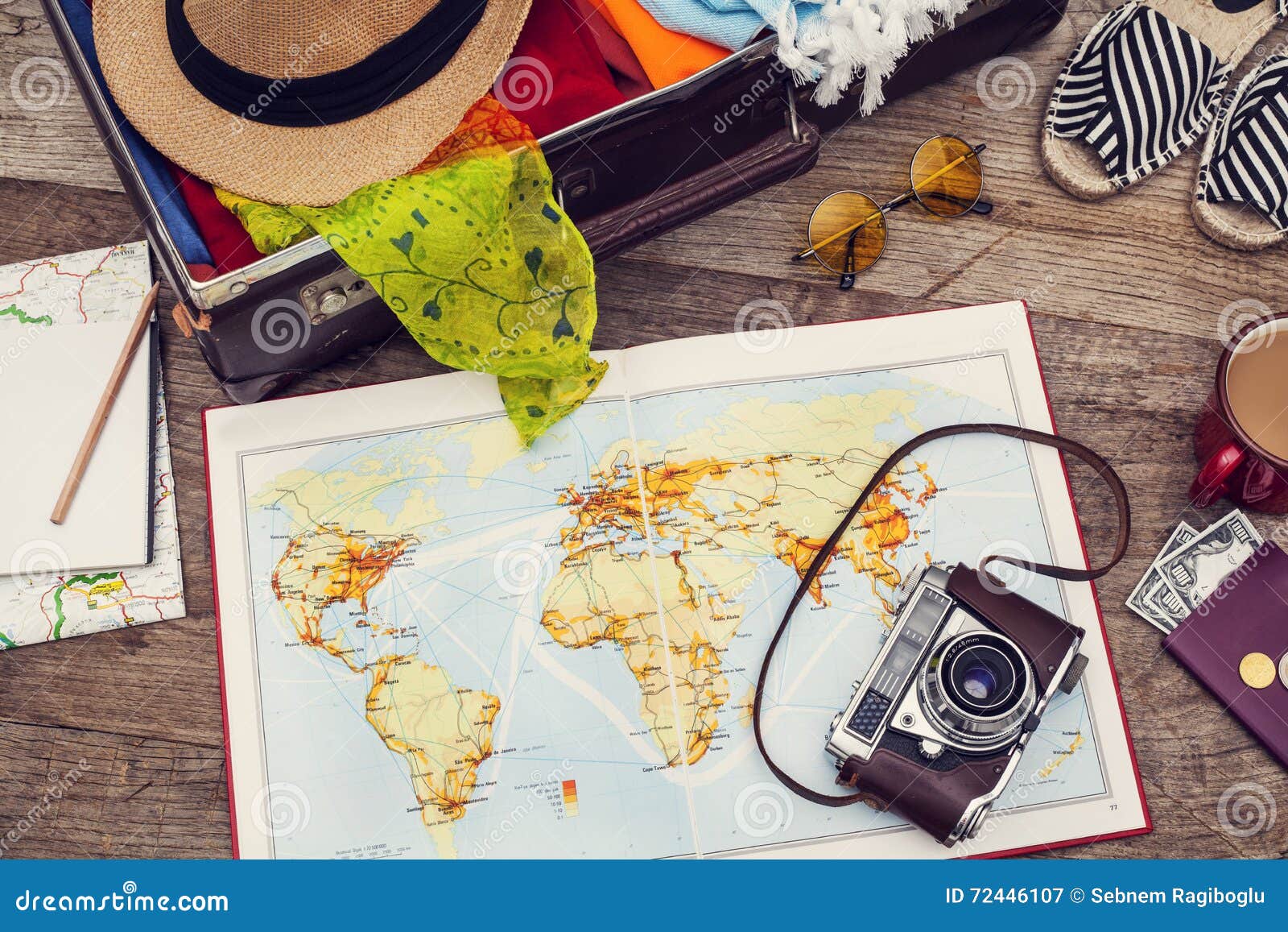 Planning vacation with map stock image. Image of passport - 72446107