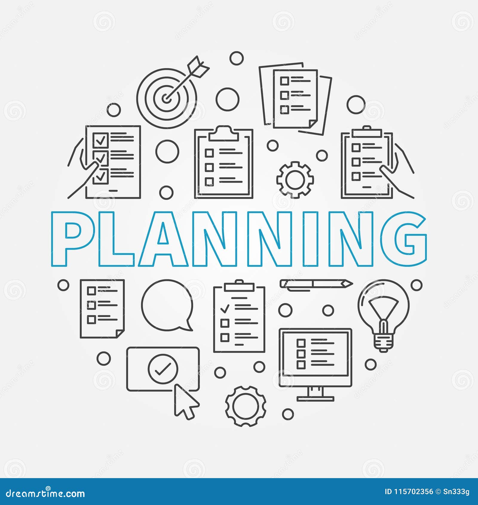 Planning Vector Concept Round Illustration in Outline Style Stock ... Planning Vector Concept Round Illustration in Outline Style Stock ...