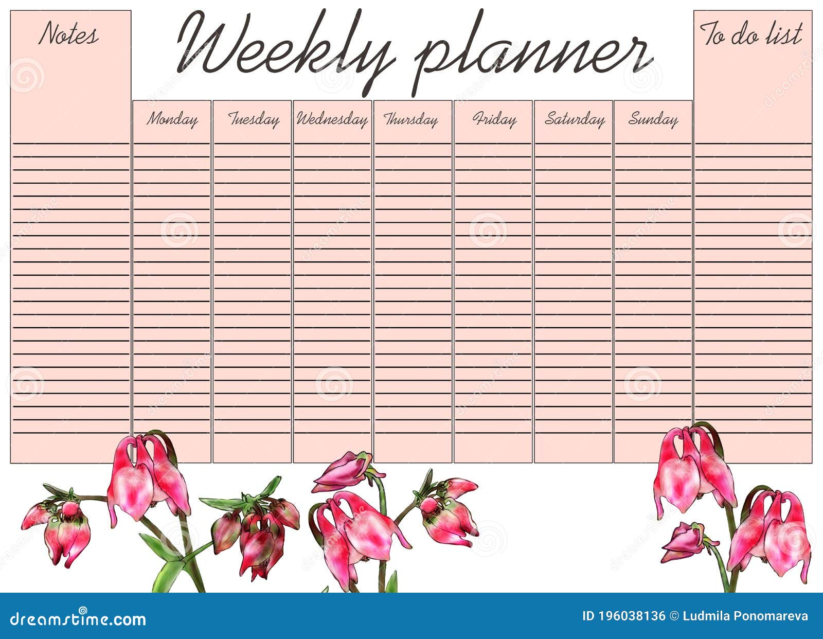 Planning for the Week. Template for Printing. Stock Illustration ...