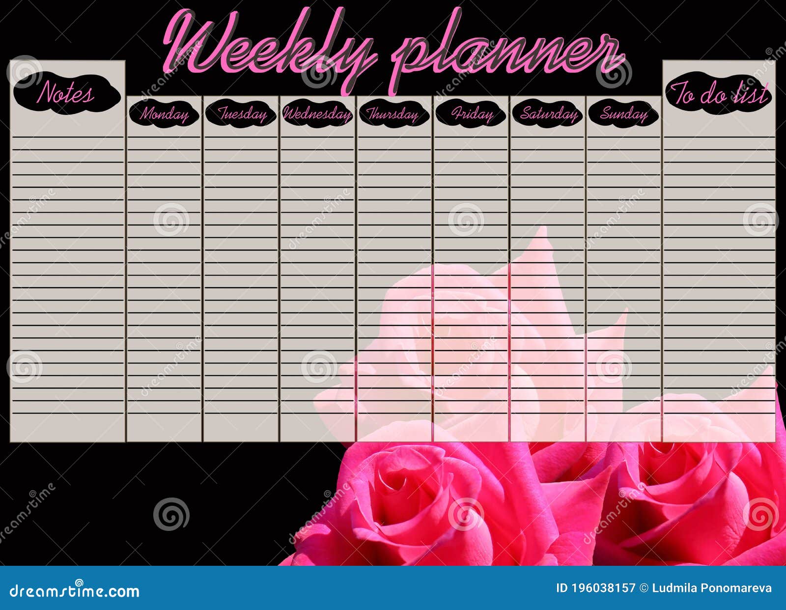 Planning for the Week. Template for Printing. Stock Illustration ...