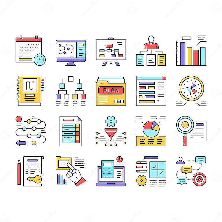 Planning Work Process Collection Icons Set Vector . Stock Vector - Illustration of infographic ...