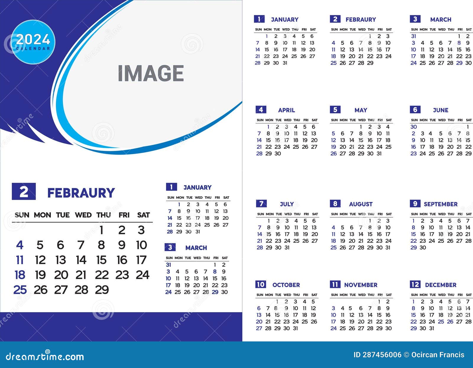 2024 Calendar Vector Template Stock Vector - Illustration of screenshot ...