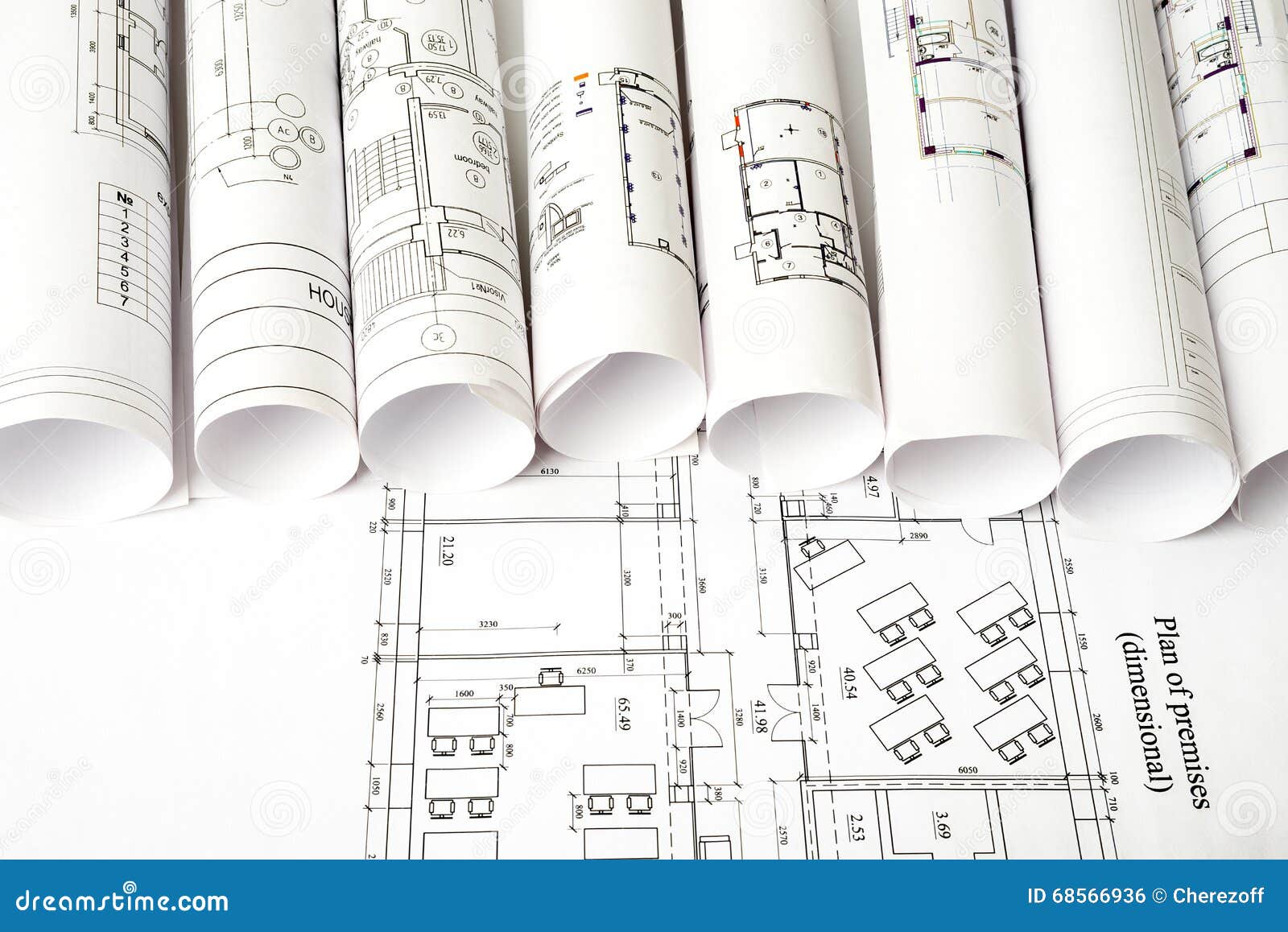 Plano Da Arquitetura E Rolos Dos Modelos Foto de Stock - Imagem de ...