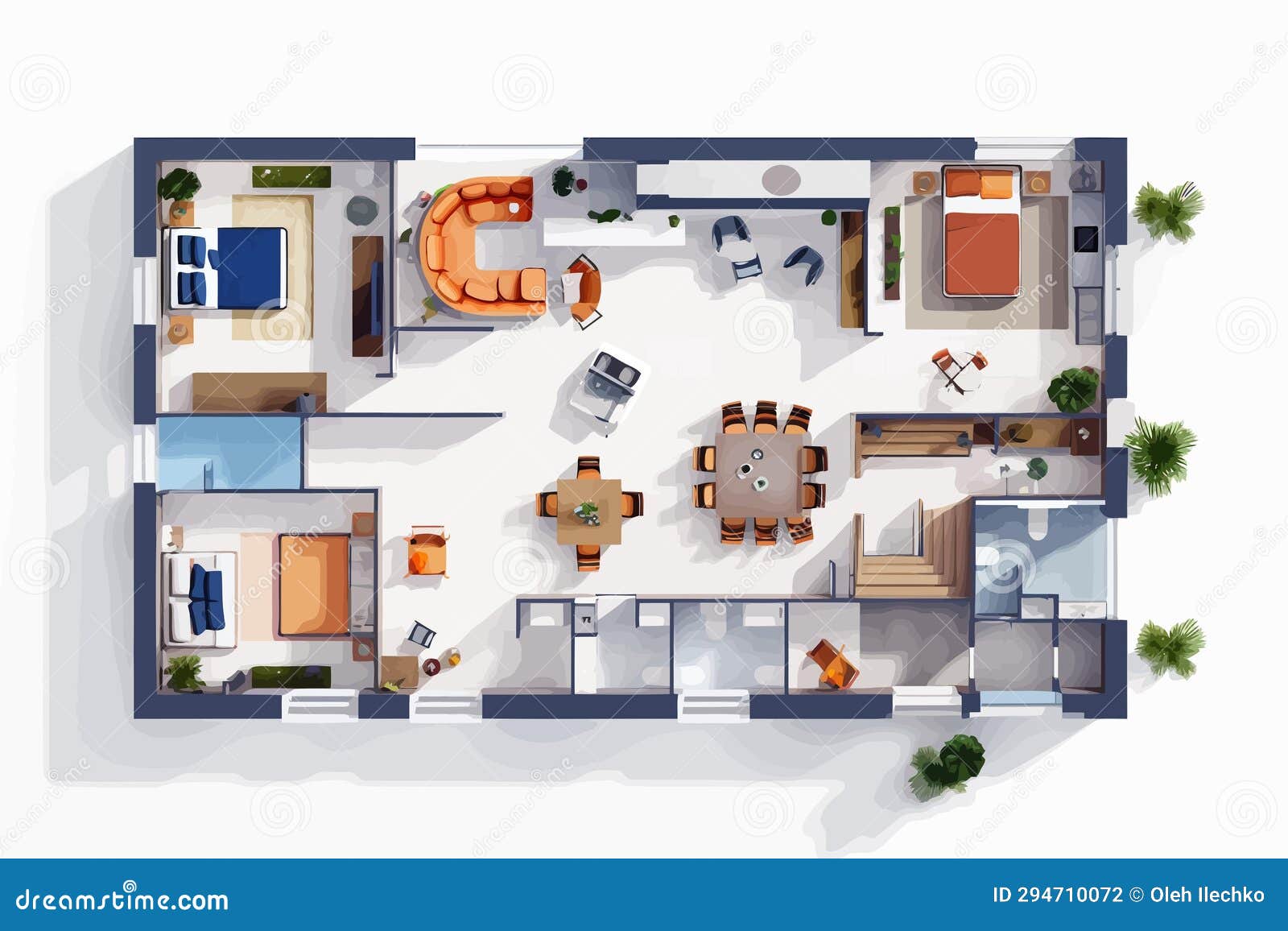 Plano De Casa Moderna Vista De Arriba Vectorial Plano De Forma Aislada ...
