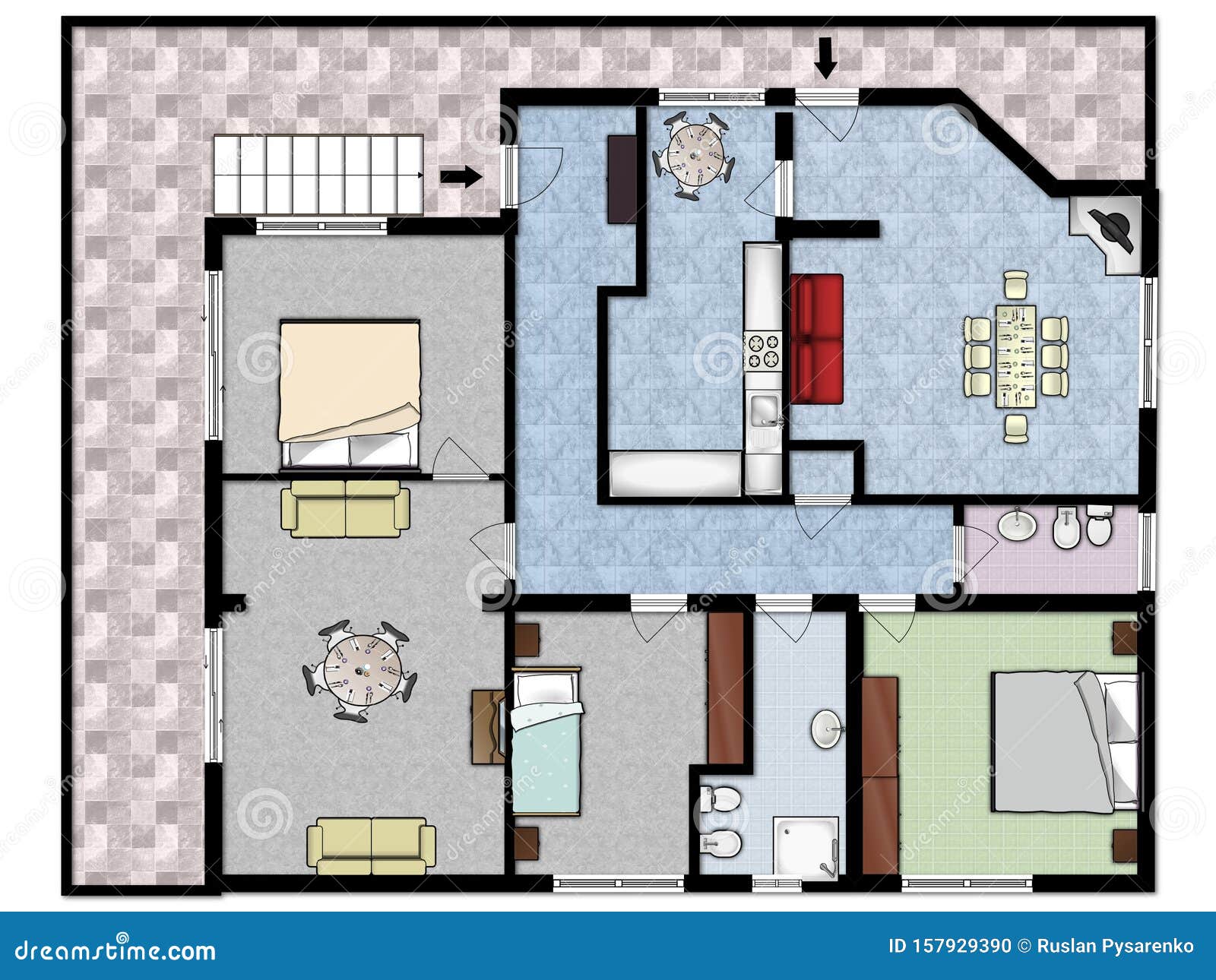 Plano Del Piso 2d. Plano De Piso Blanco Y Negro Stock de ilustración ...