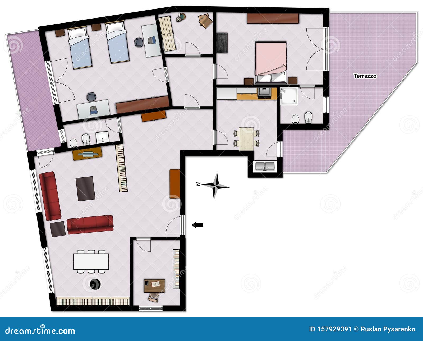 Plano Del Piso 2d. Plano De Piso Blanco Y Negro Stock de ilustración ...