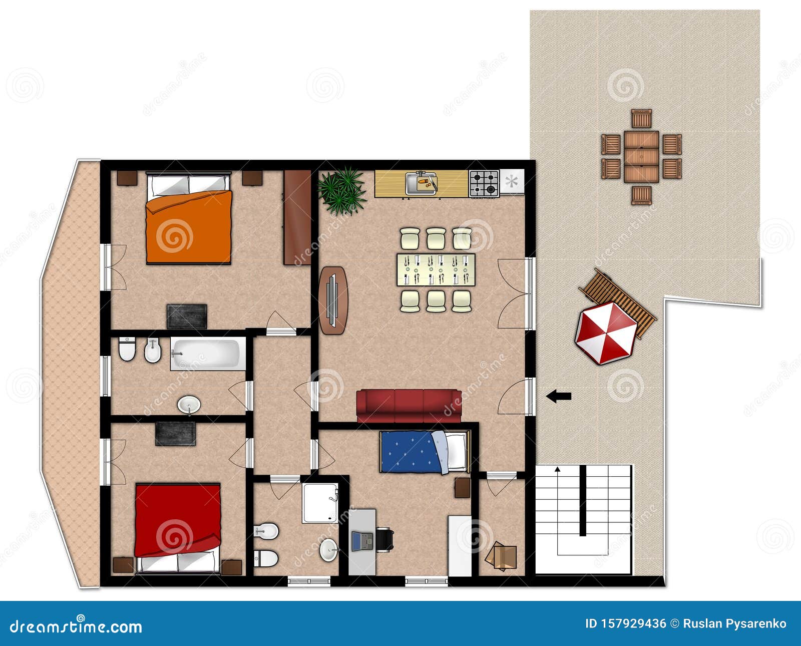 Plano Del Piso 2d. Plano De Suelo Color Stock de ilustración ...