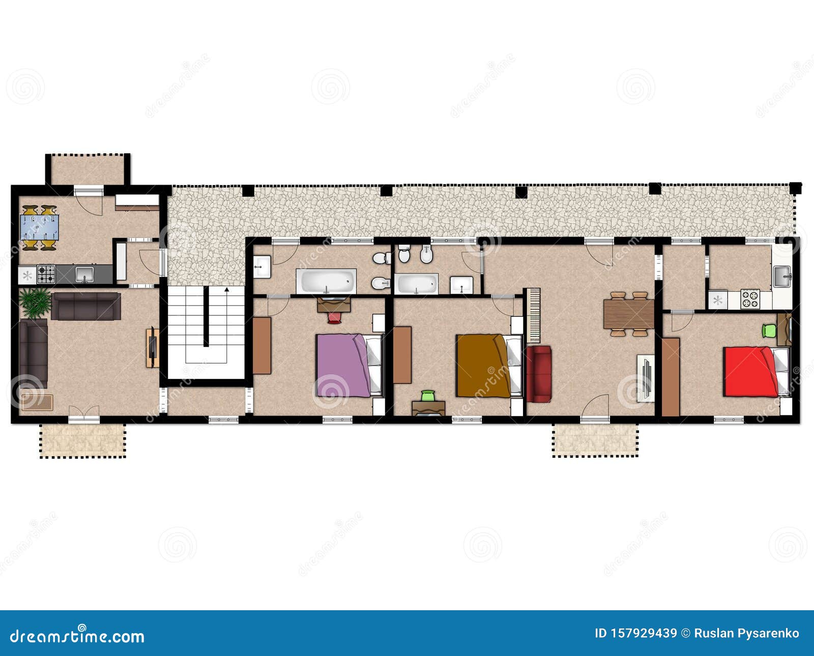 Plano Del Piso 2d. Plano De Suelo Color Stock de ilustración ...