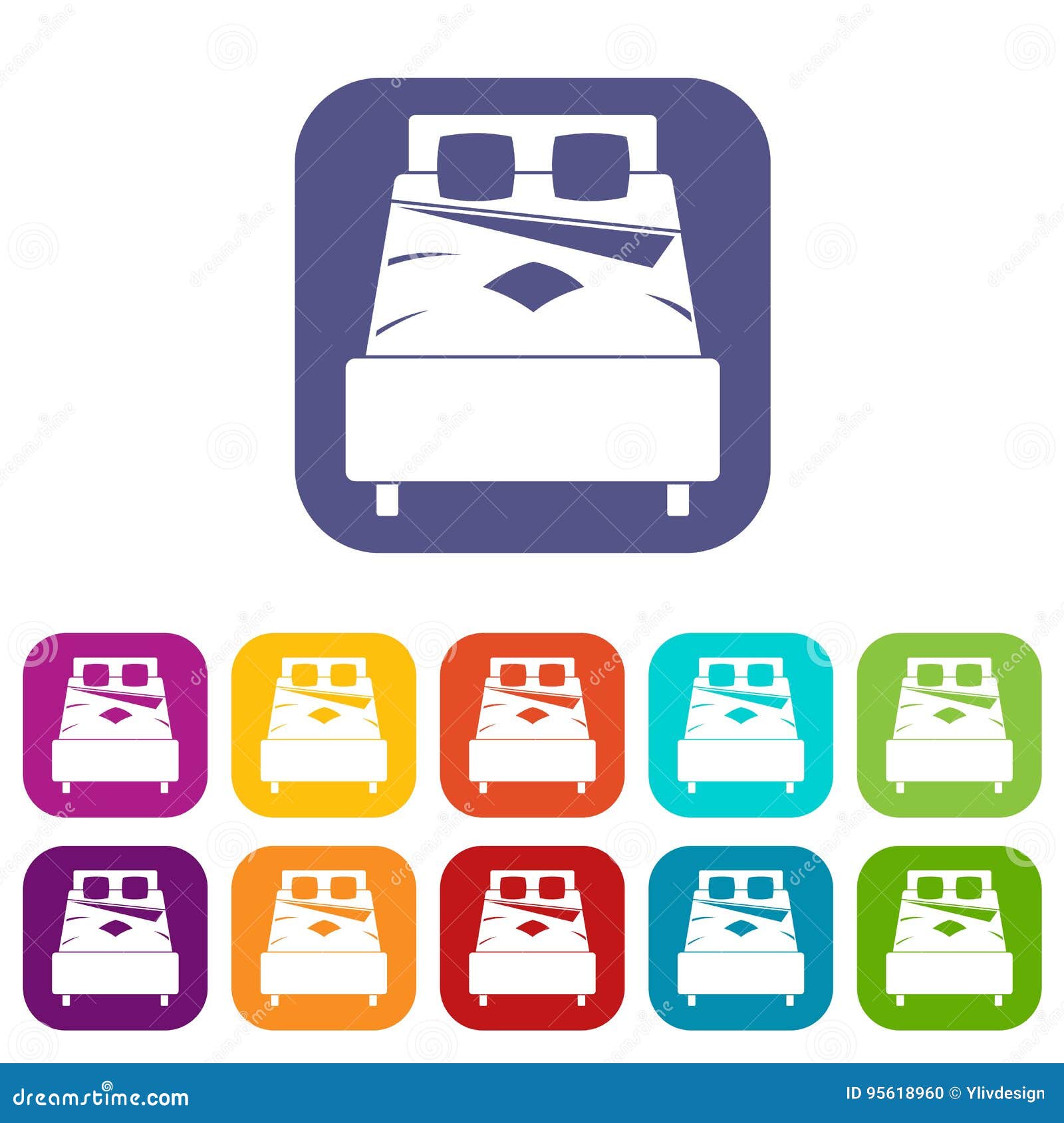 Plano Fijado Iconos De La Cama Ilustración del Vector - Ilustración de ...