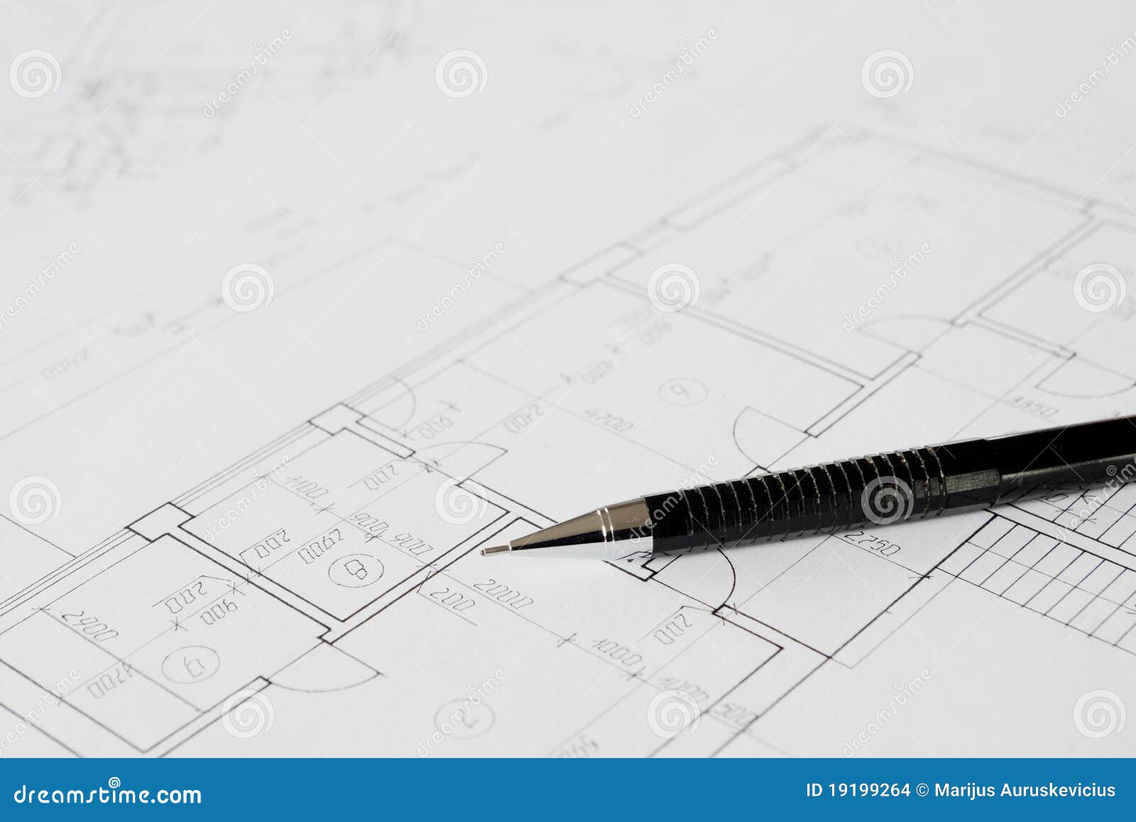 Plans and black pencil stock photo. Image of contour - 19199264