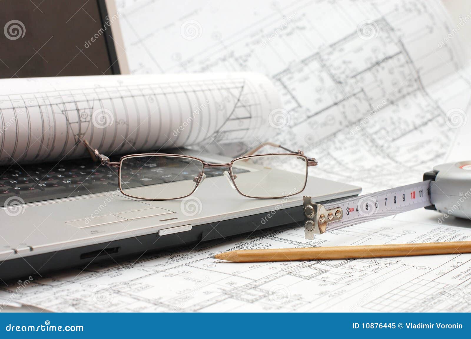 Plans and laptop stock image. Image of architect, monitor - 10876445