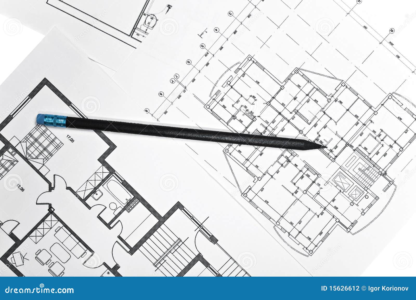 Plans for Residential Flats with Pencil Stock Photo - Image of built ...