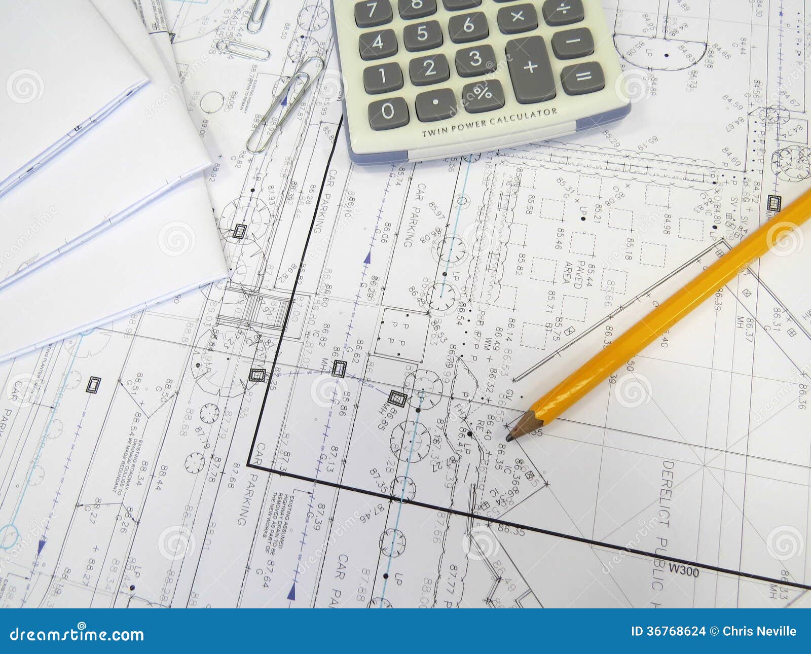 Plans on Table stock photo. Image of calculator, construction - 36768624
